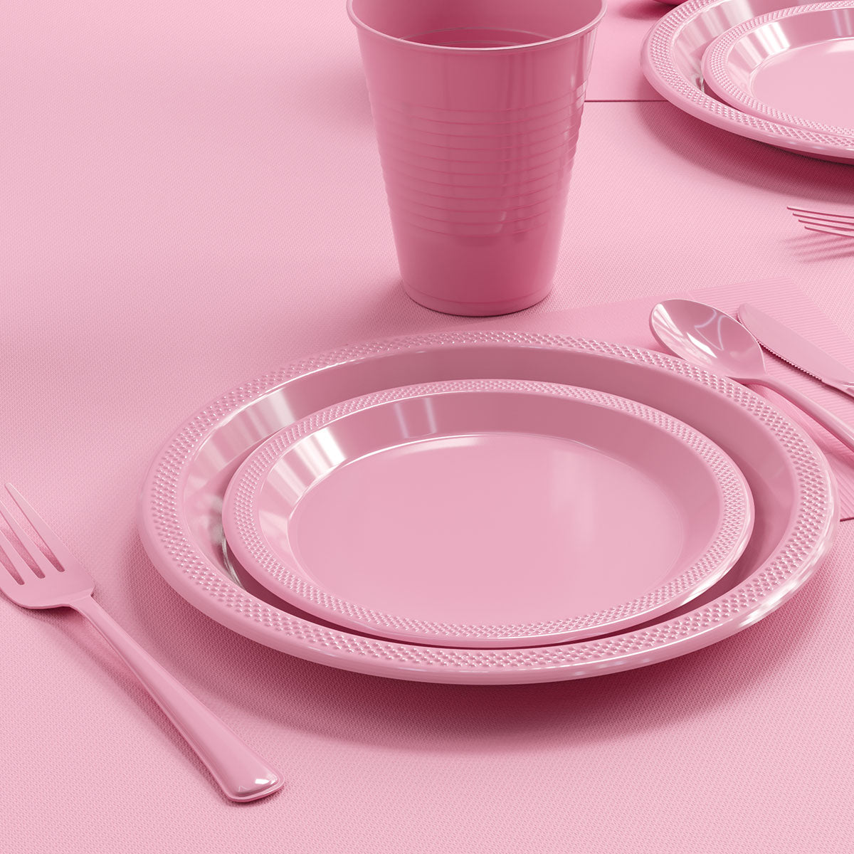 Plastic Pink Tableware - Plates, Cups, Cutlery, and More!