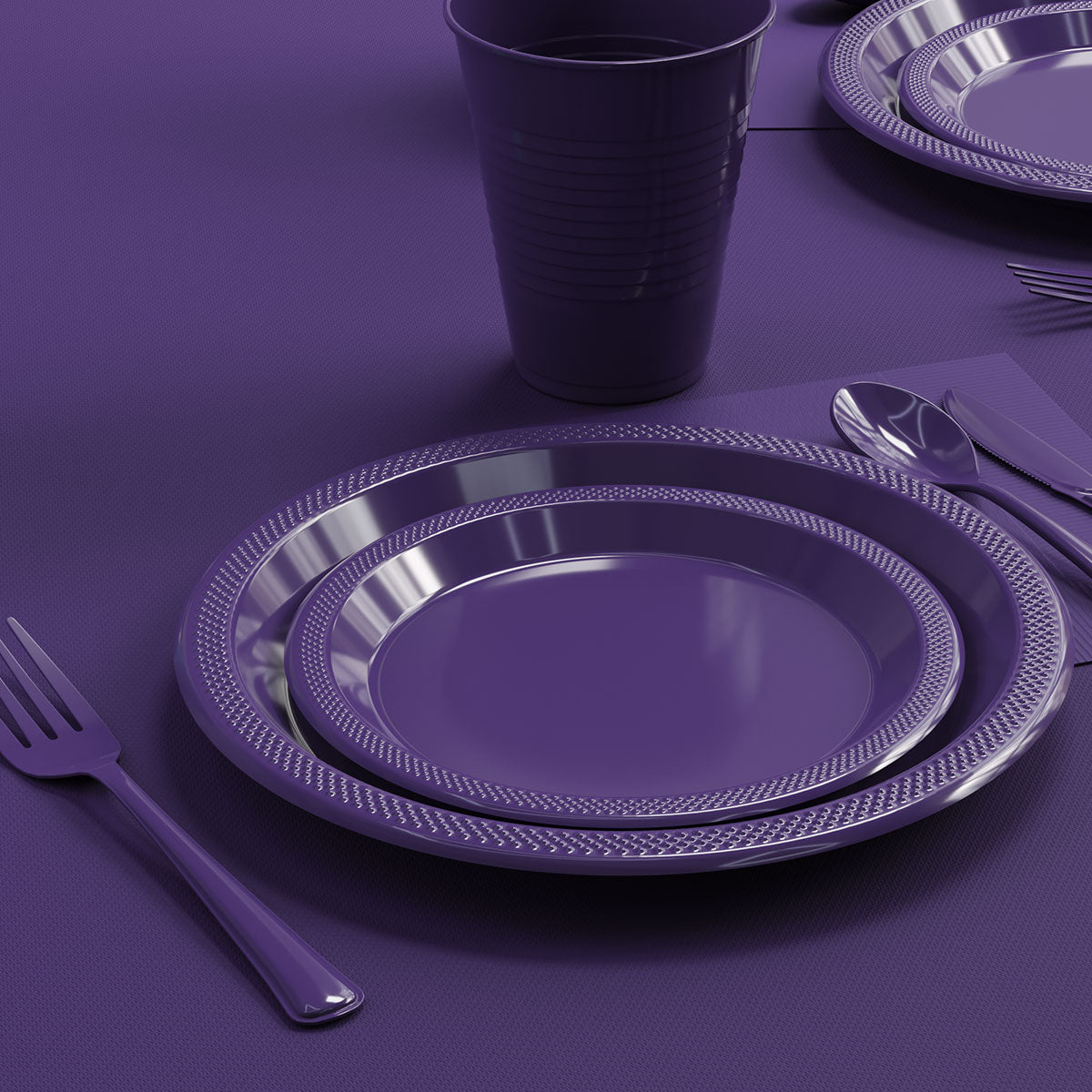 Plastic Purple Tableware Collection - Party Supplies