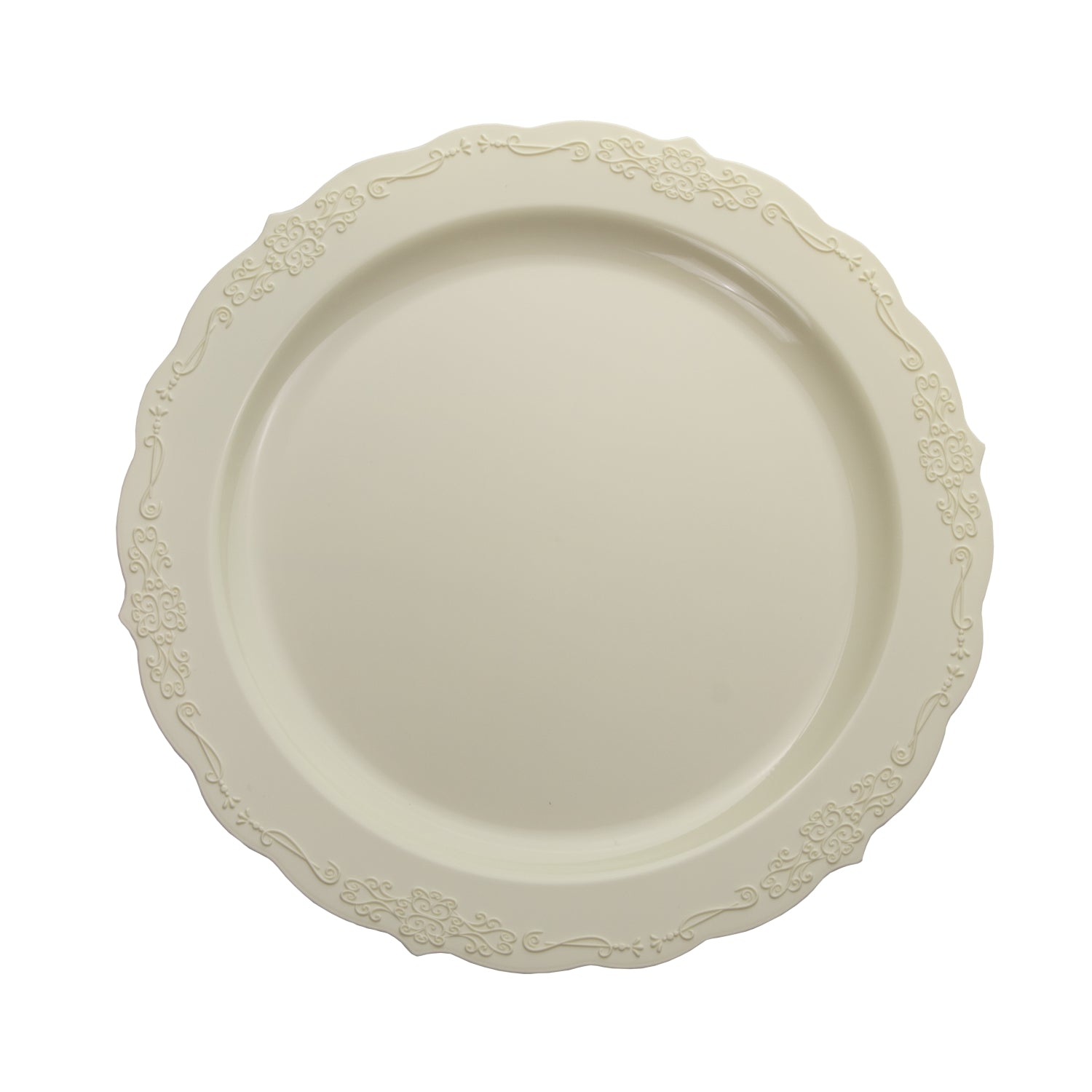 10 In. Victorian Ivory Plastic Plates | Factory Direct Party