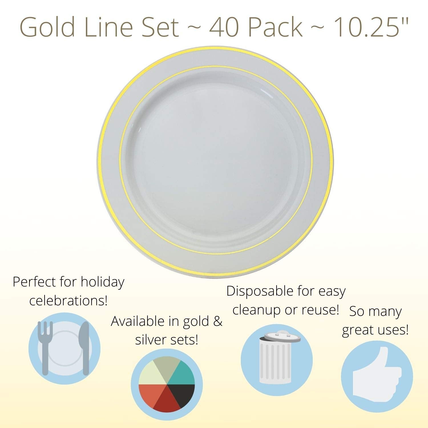 10.25" White & Gold Line Premium Plates - 10 ct.