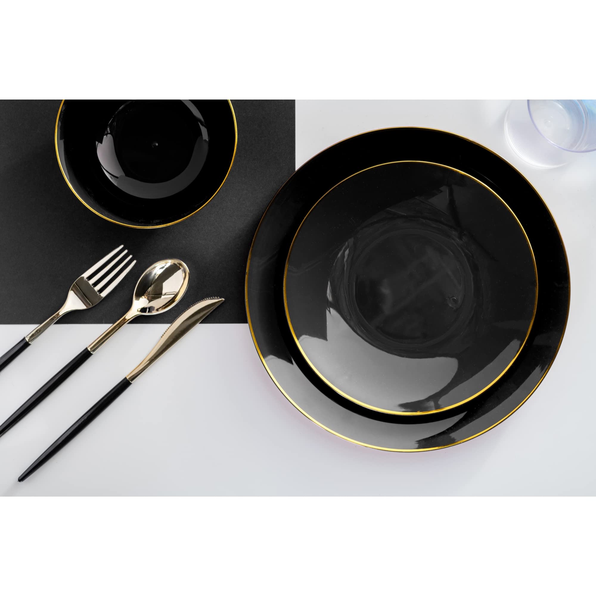 10" Classic Black Design Elegant Plates - Gold Rim 10 Ct.