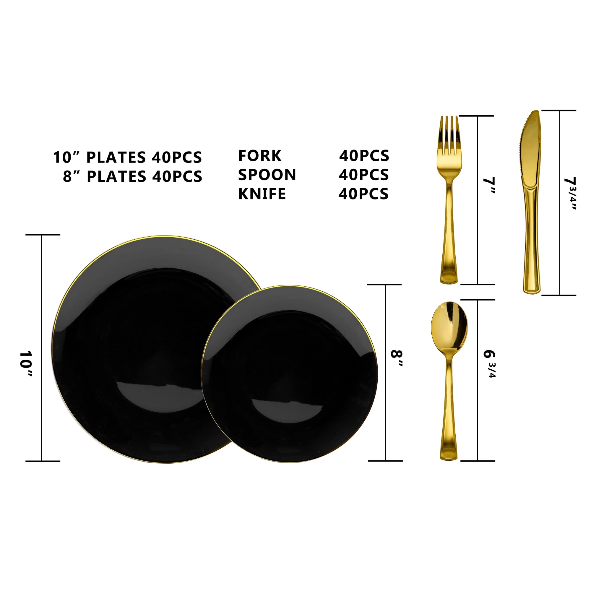 10" Classic Black Design Elegant Plates - Gold Rim 10 Ct.