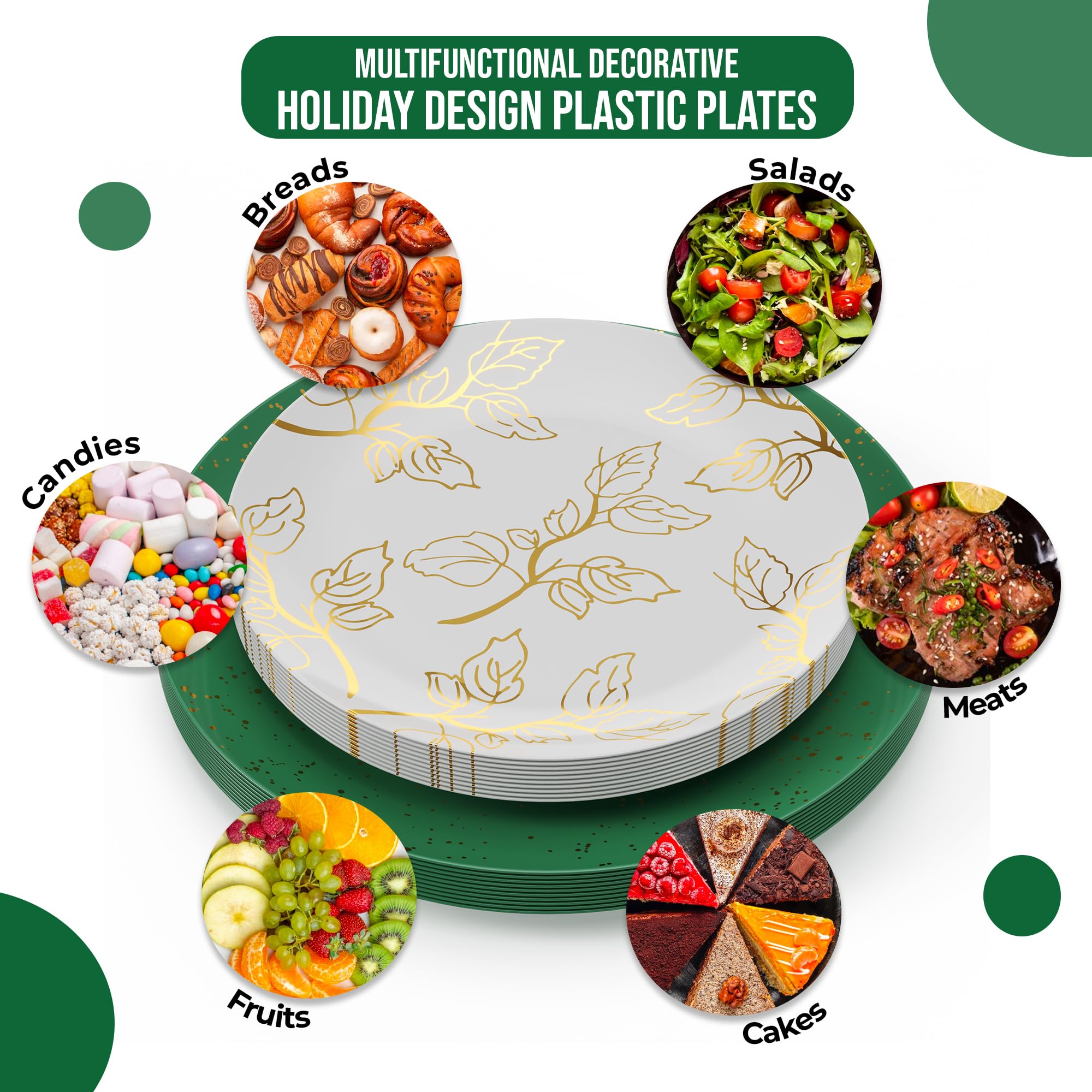 Elegant 10" Green & Gold Matiz Design Plastic Plates - 10 Ct.
