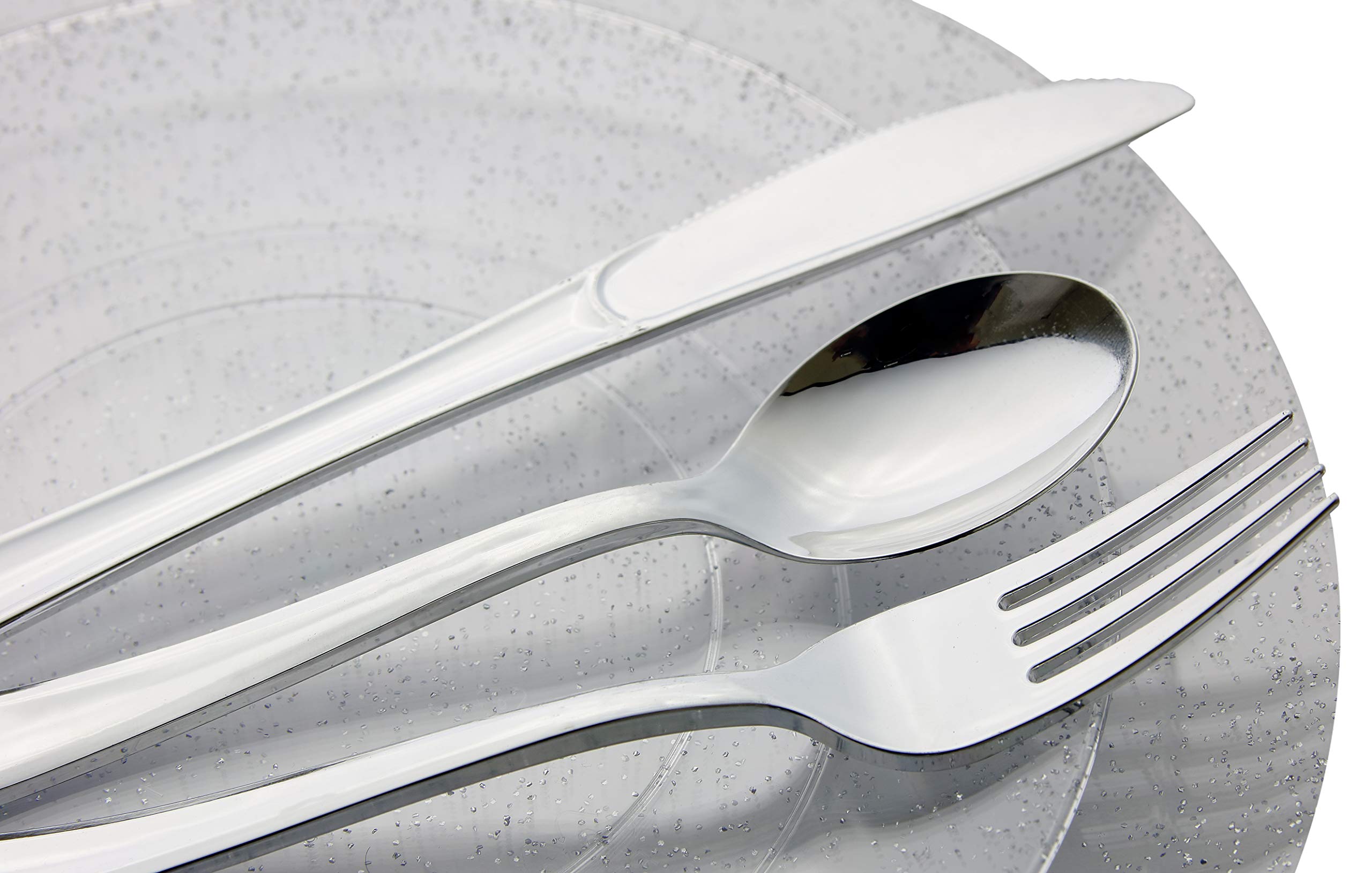 Elegant 10" Clear Plastic Plates With A Silver Sparkles - 10 Ct.