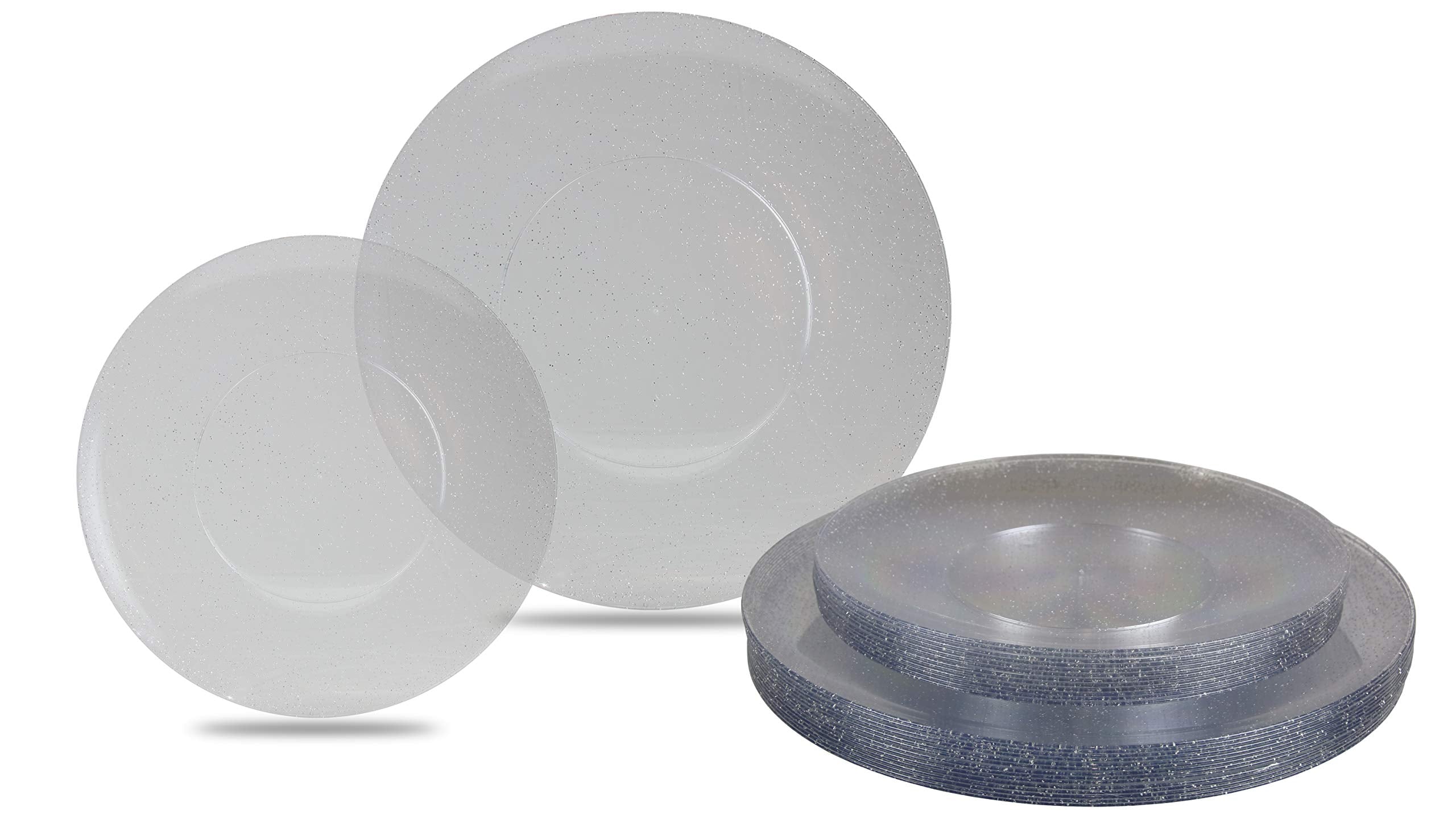 Elegant 10" Clear Plastic Plates With A Silver Sparkles - 10 Ct.