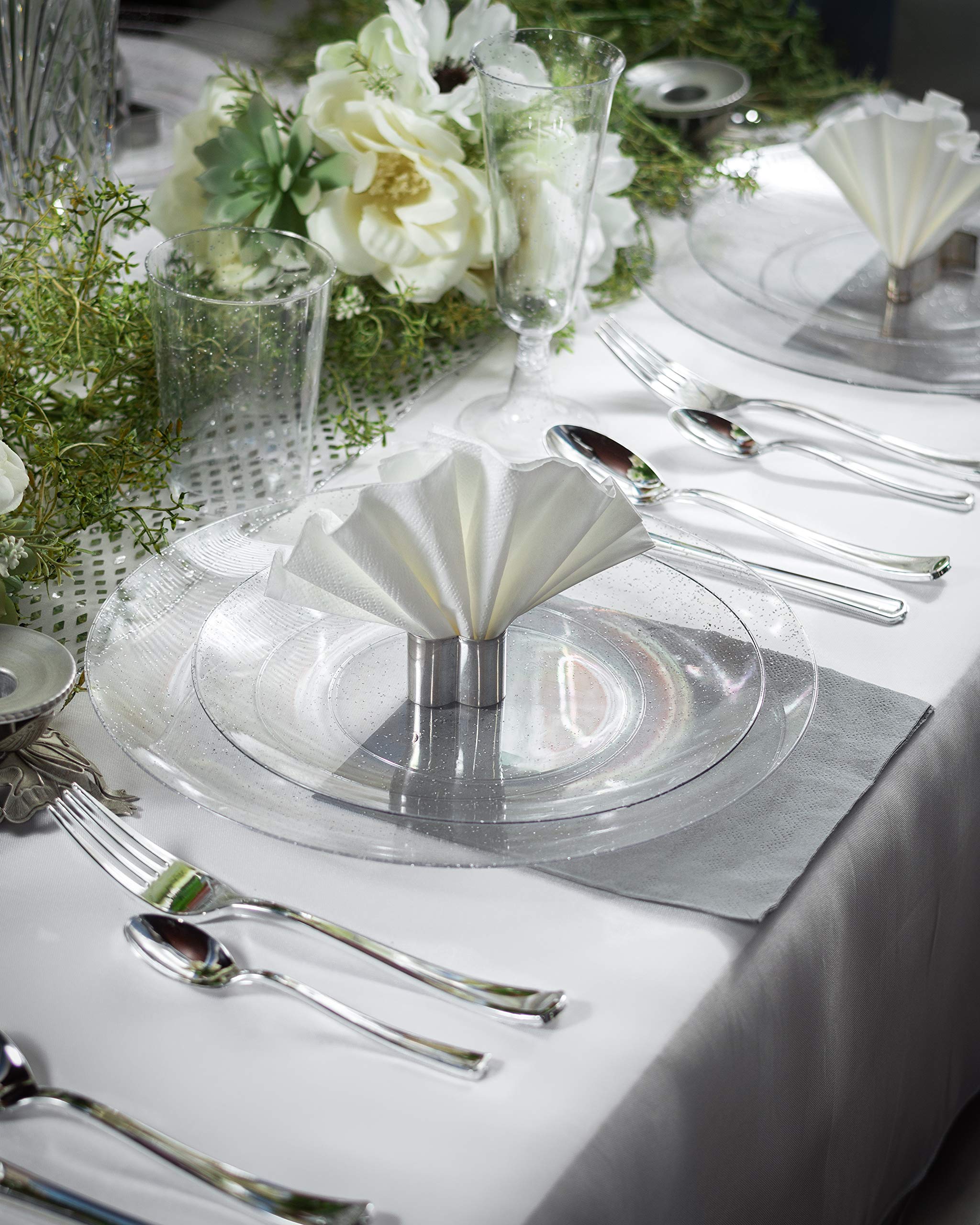 Elegant 10" Clear Plastic Plates With A Silver Sparkles - 10 Ct.
