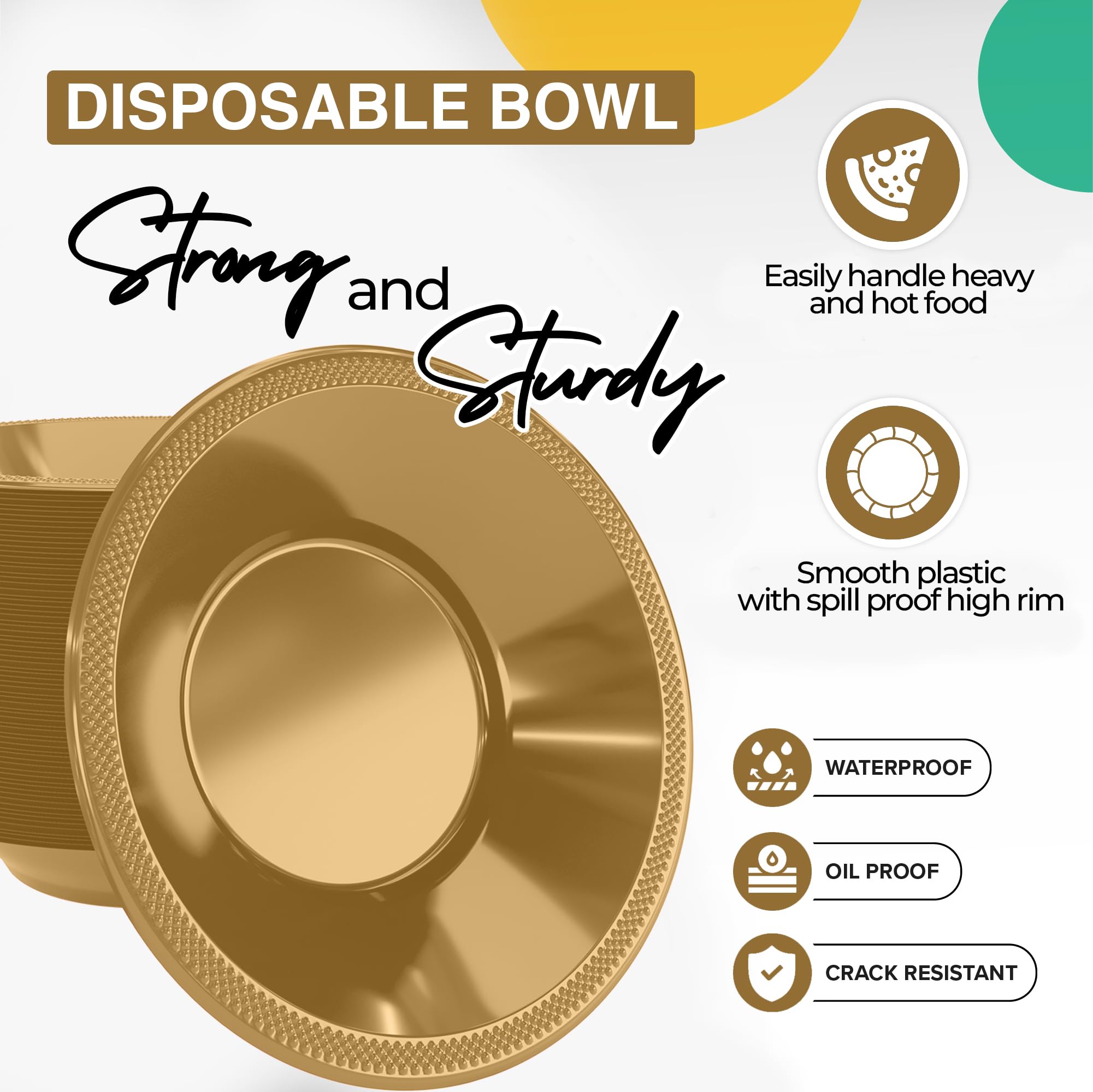 Gold 12 oz Plastic Bowls