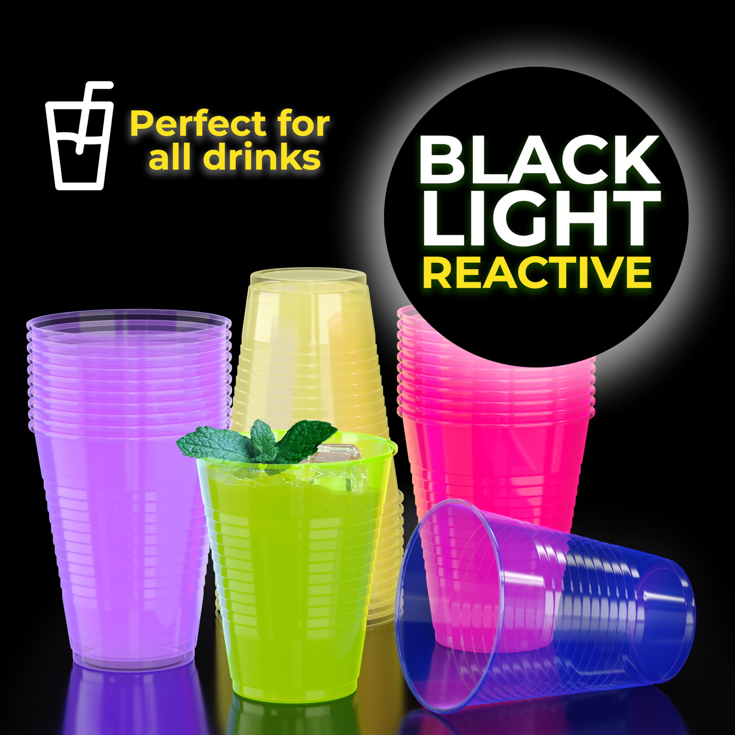 12 Oz. Neon Plastic Cups 60 Ct.