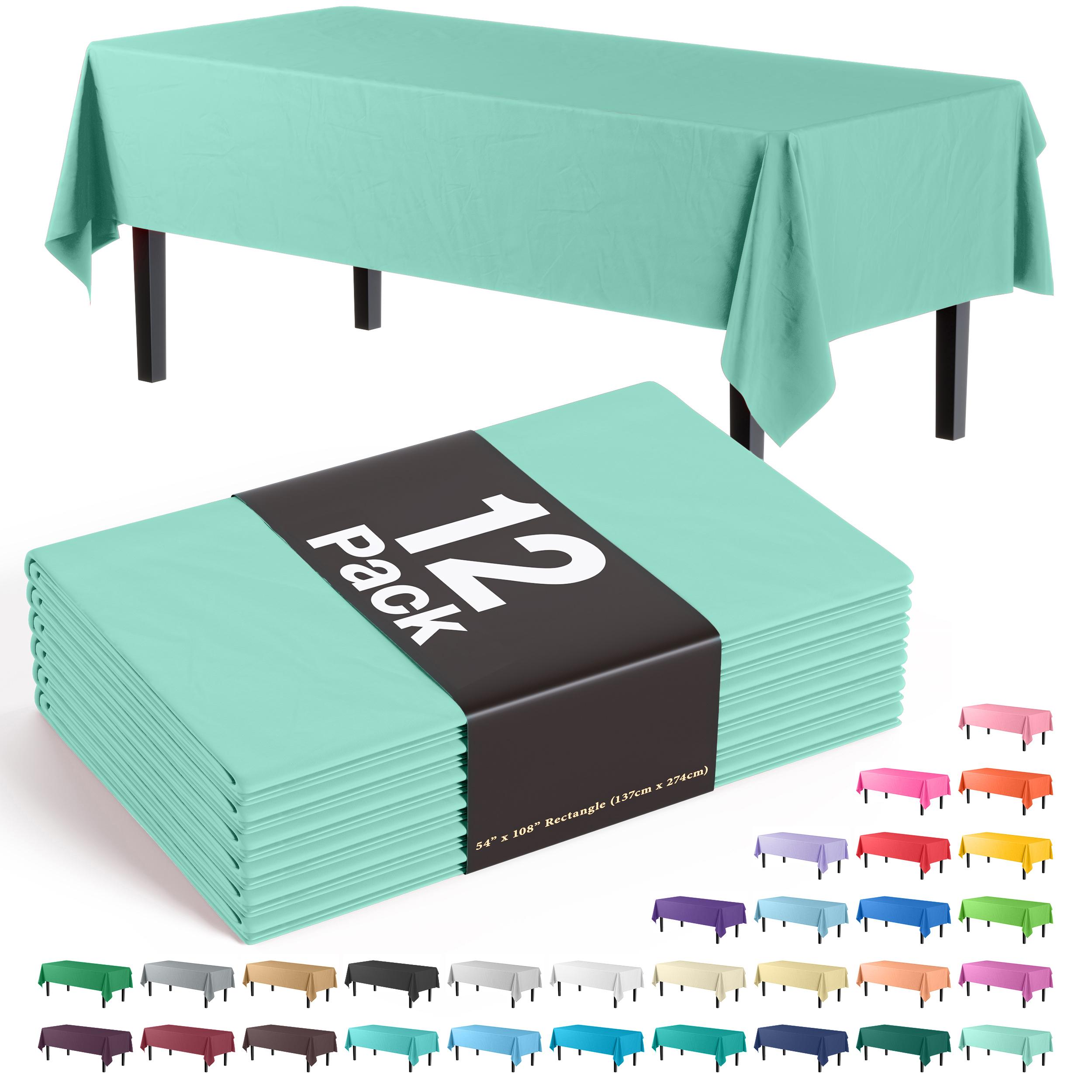 Premium Mint Plastic Table Covers | 12 Pack - 54 In. x 108 In.