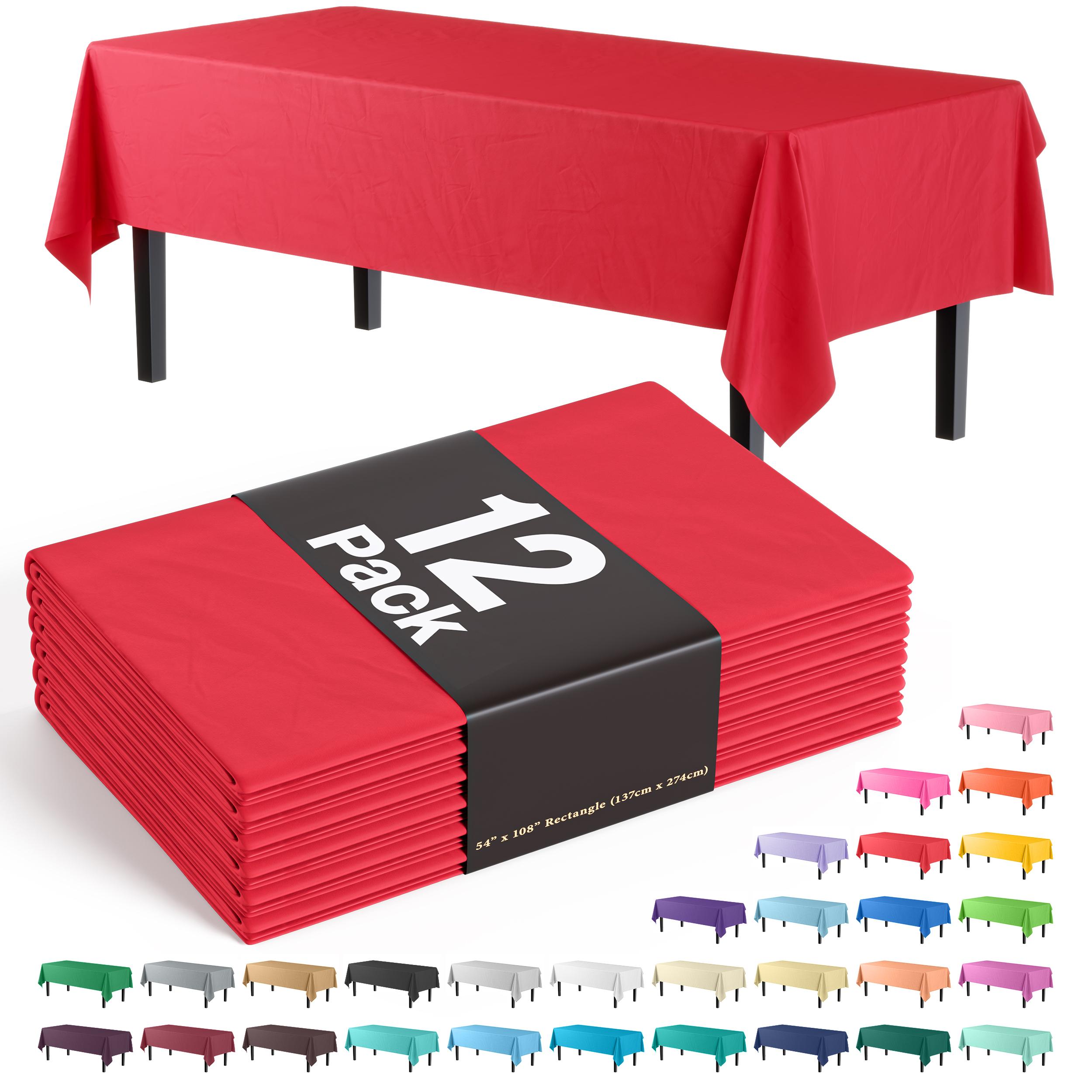 Premium Red Plastic Table Covers | 12 Pack - 54 In. x 108 In.