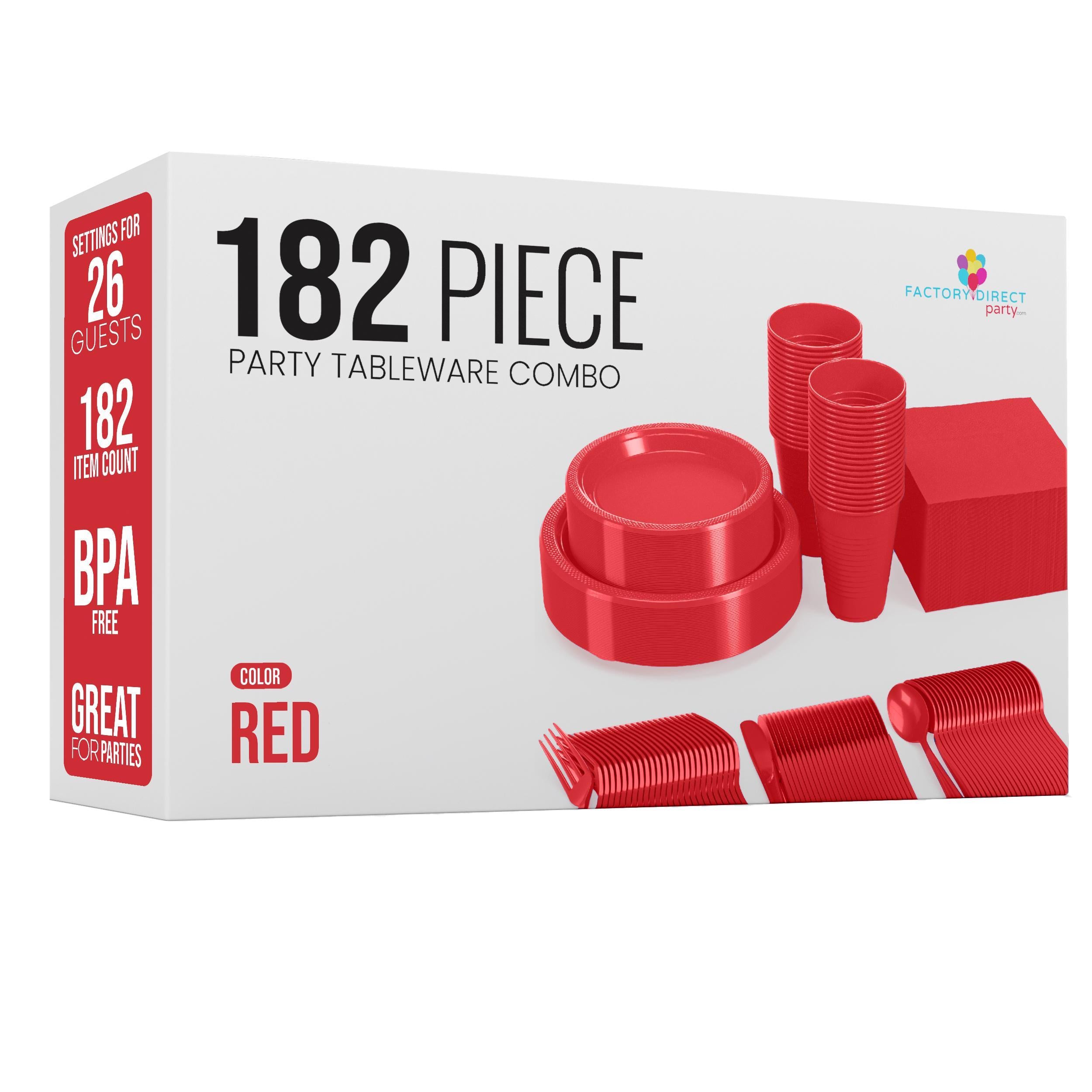 182 Ct. Red Plastic Dinnerware Combo Pack | Setting for 26