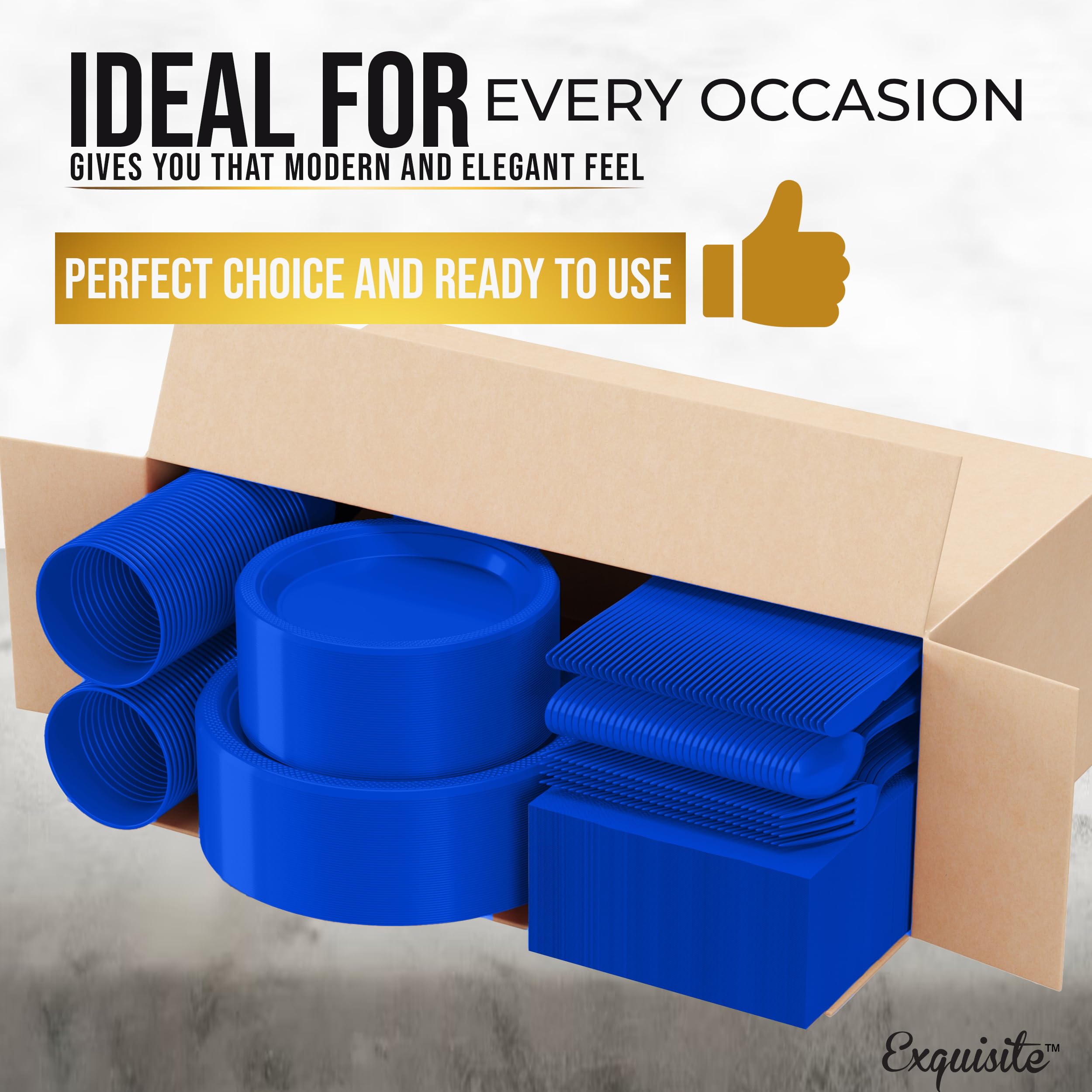 Bulk 350 Pcs Dark Blue Plastic Tableware Set