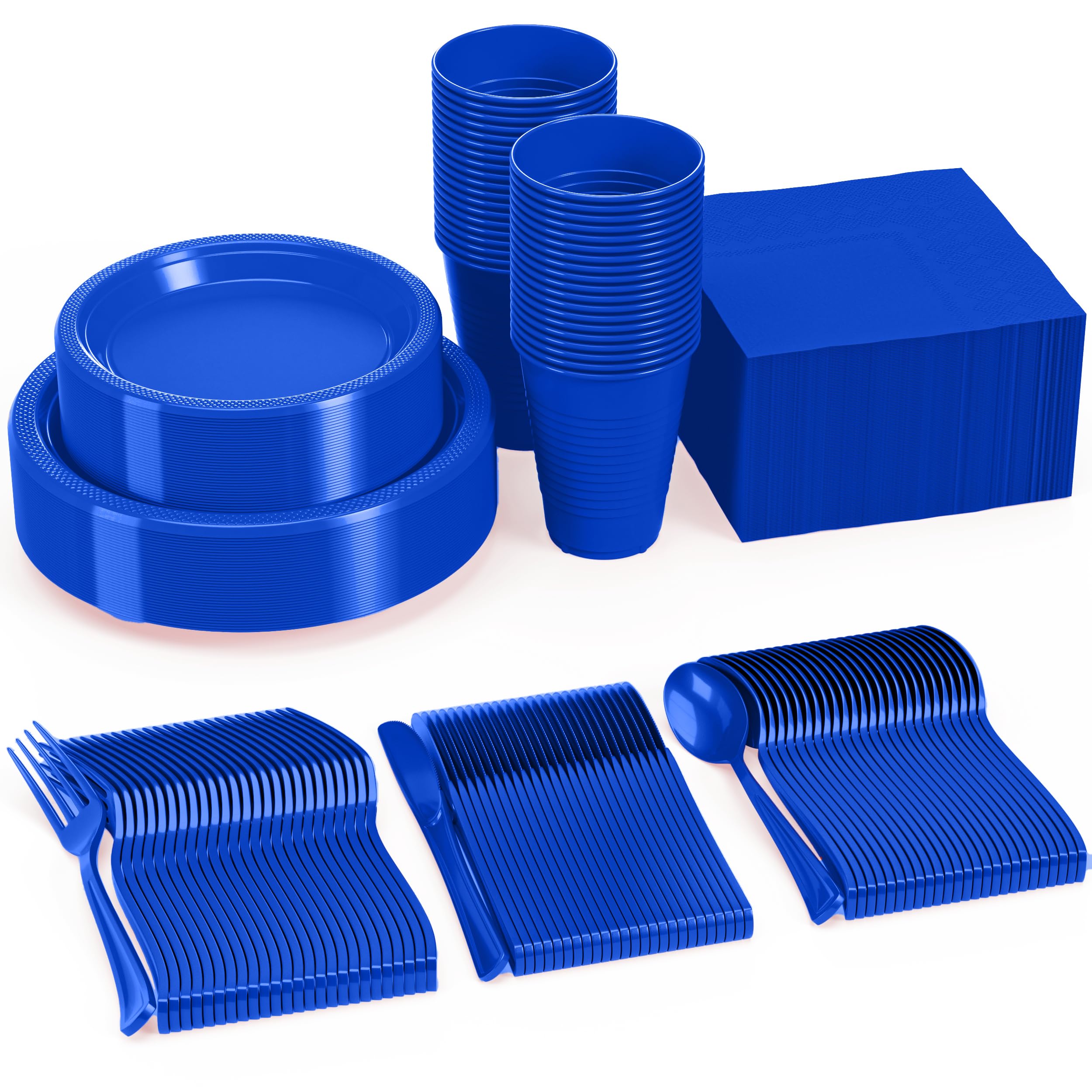 Bulk 350 Pcs Dark Blue Plastic Tableware Set