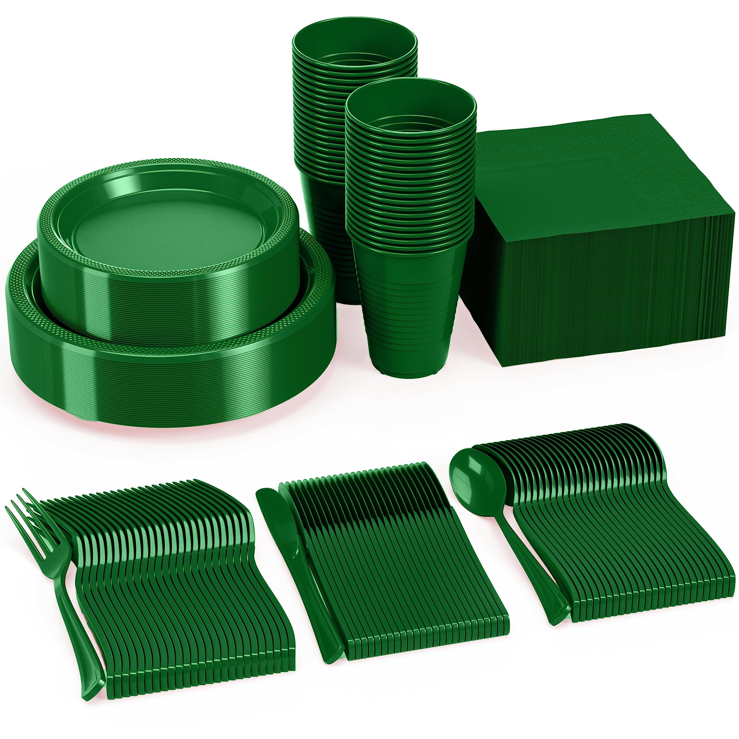 Bulk 350 Pcs Emerald Green Plastic Tableware Set