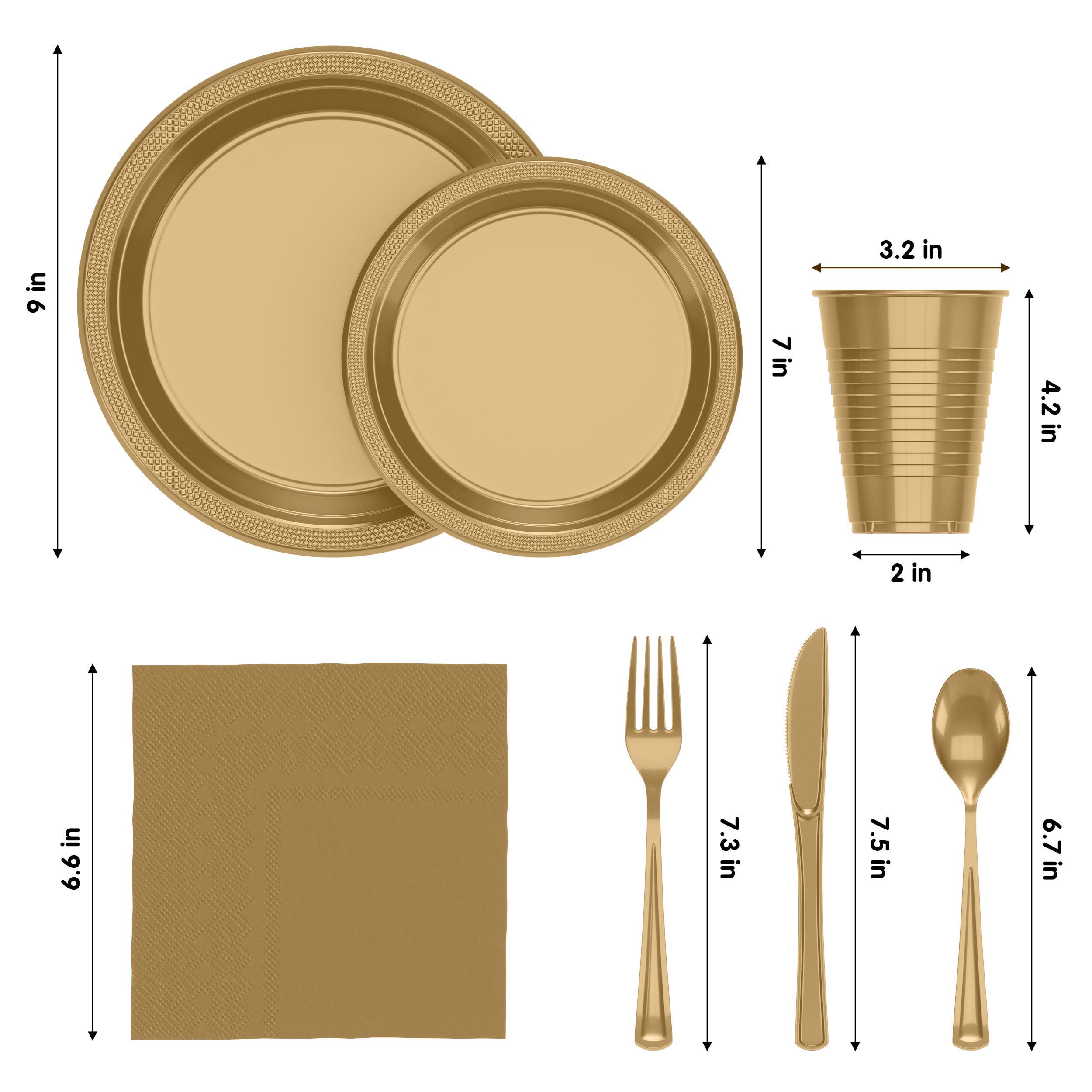 Bulk 350 Pcs Gold Plastic Tableware Set