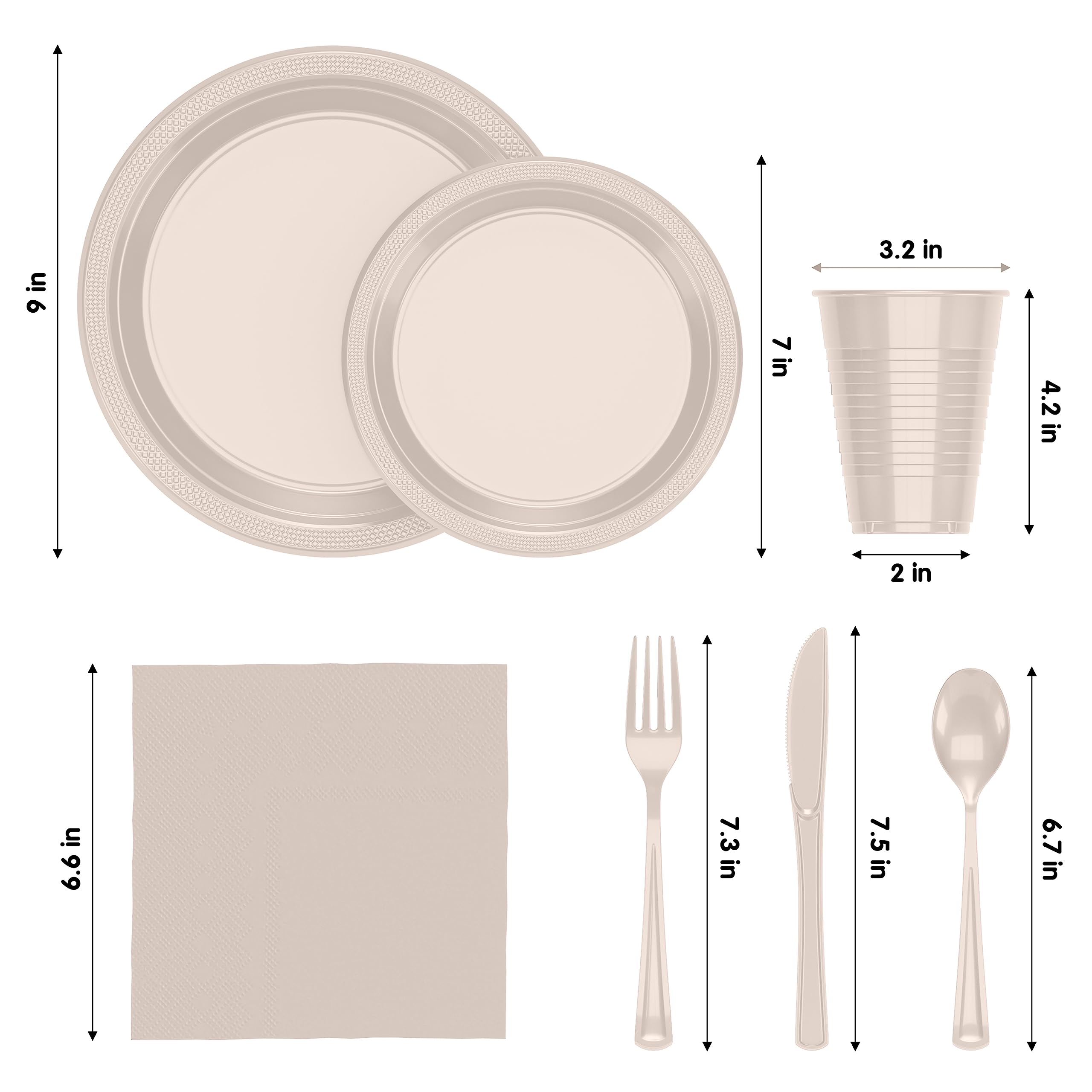 Bulk 350 Pcs Ivory Plastic Tableware Set
