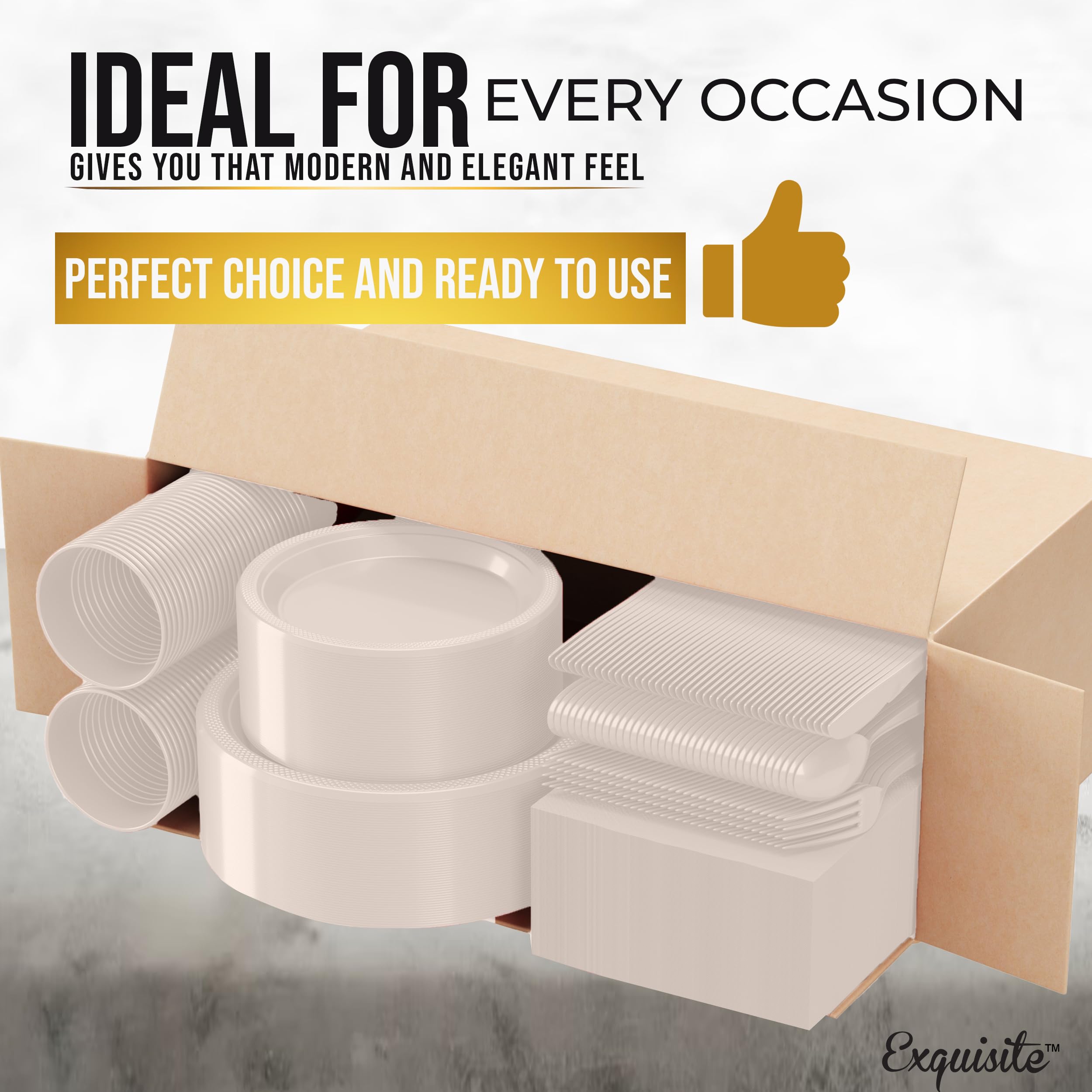 Bulk 350 Pcs Ivory Plastic Tableware Set