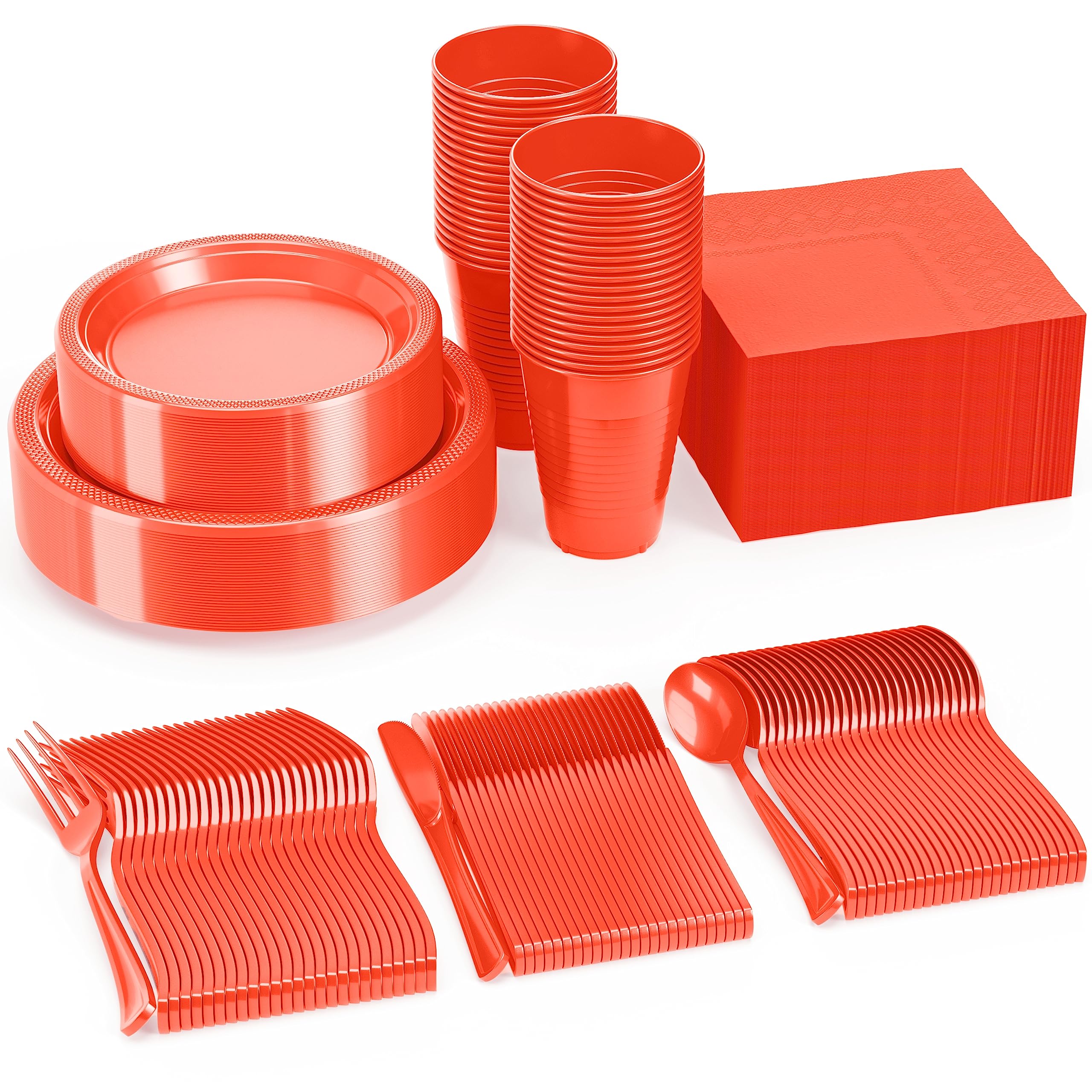 Bulk 350 Pcs Orange Plastic Tableware Set