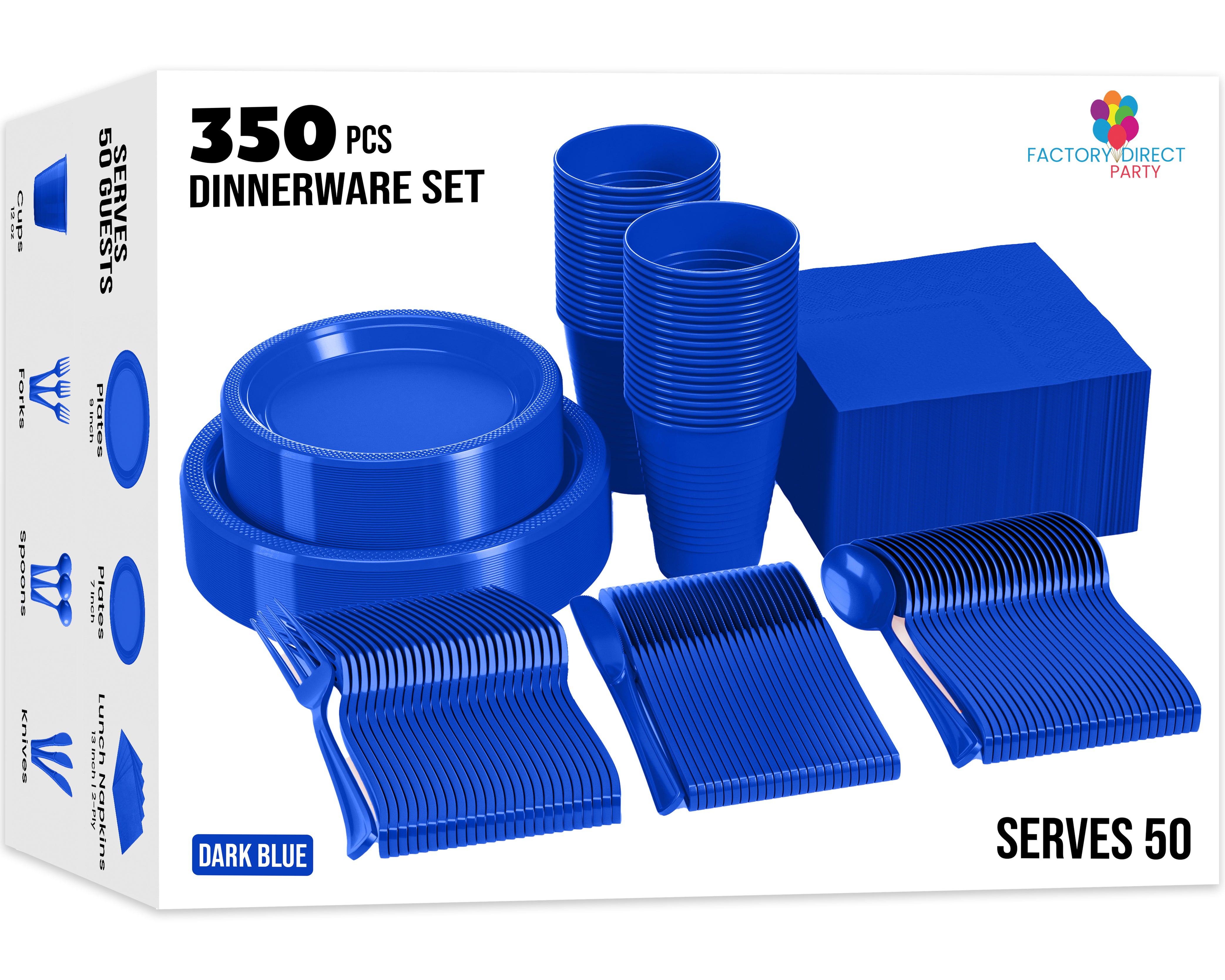 Bulk 350 Pcs Dark Blue Plastic Tableware Set