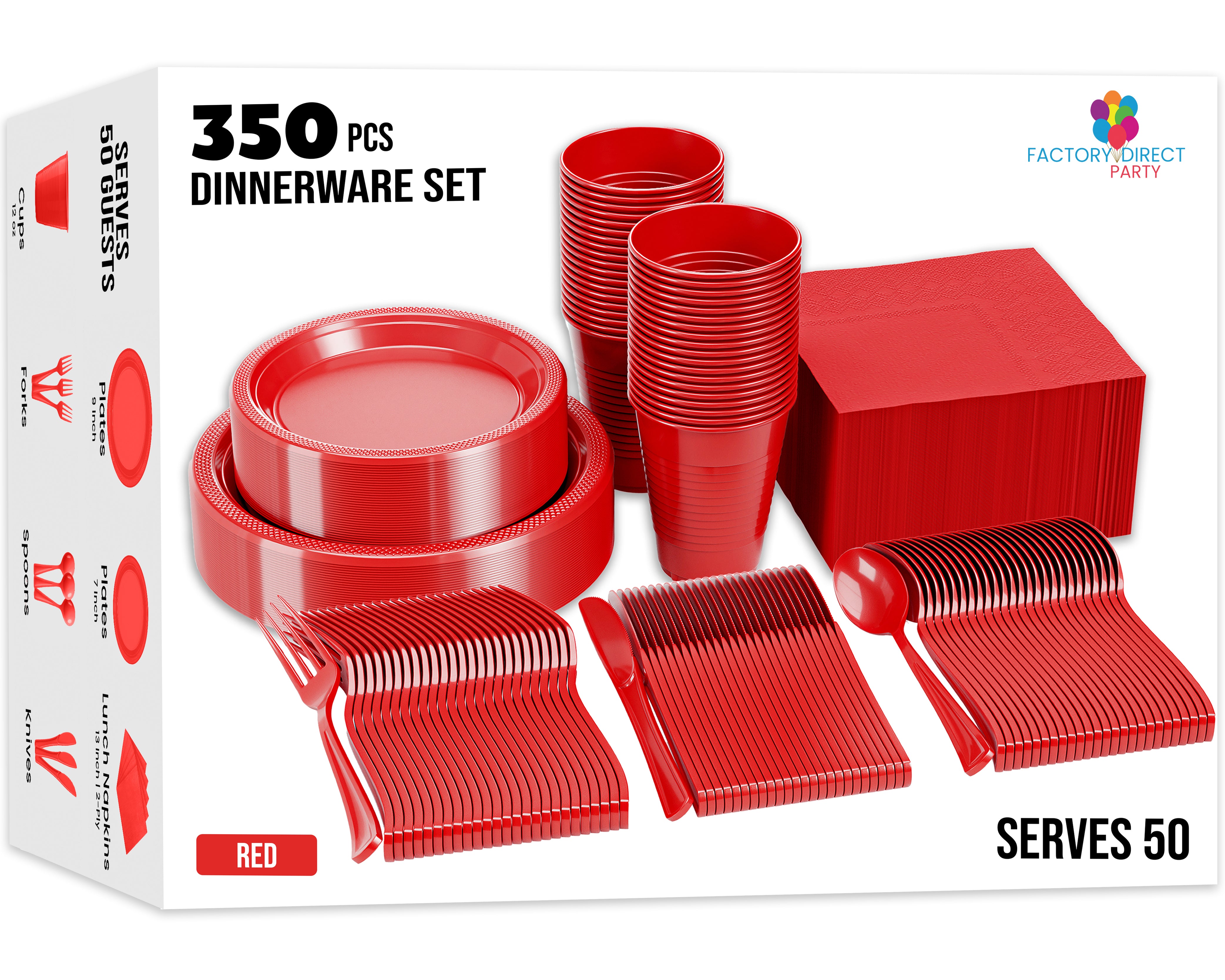 Bulk 350 Pcs Red Plastic Tableware Set