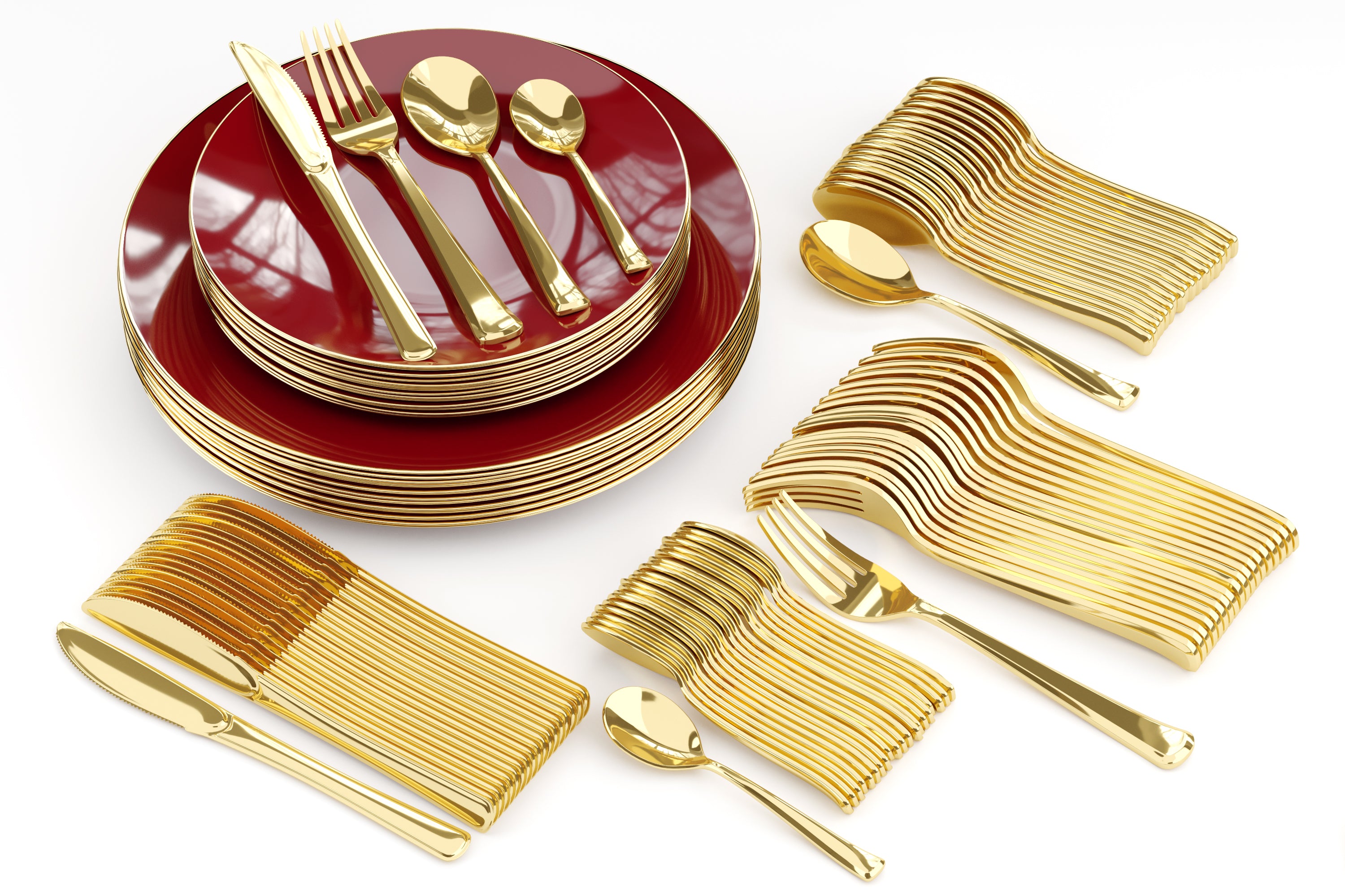 Bulk 140 Pieces - Setting for 20 - Burgundy Dinnerware Combo Pack