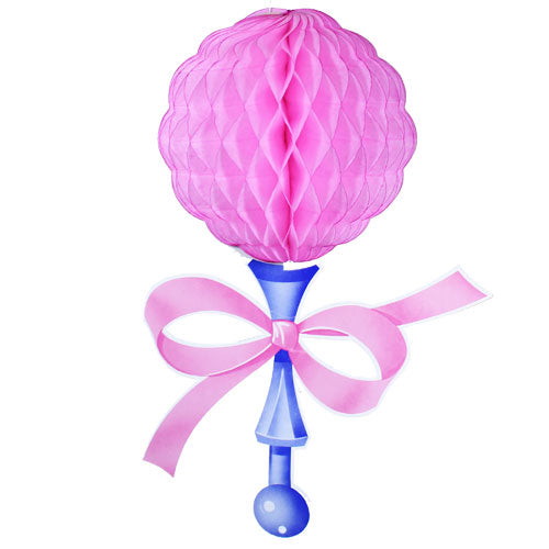 16" Pink Baby Rattle Honeycomb Decoration