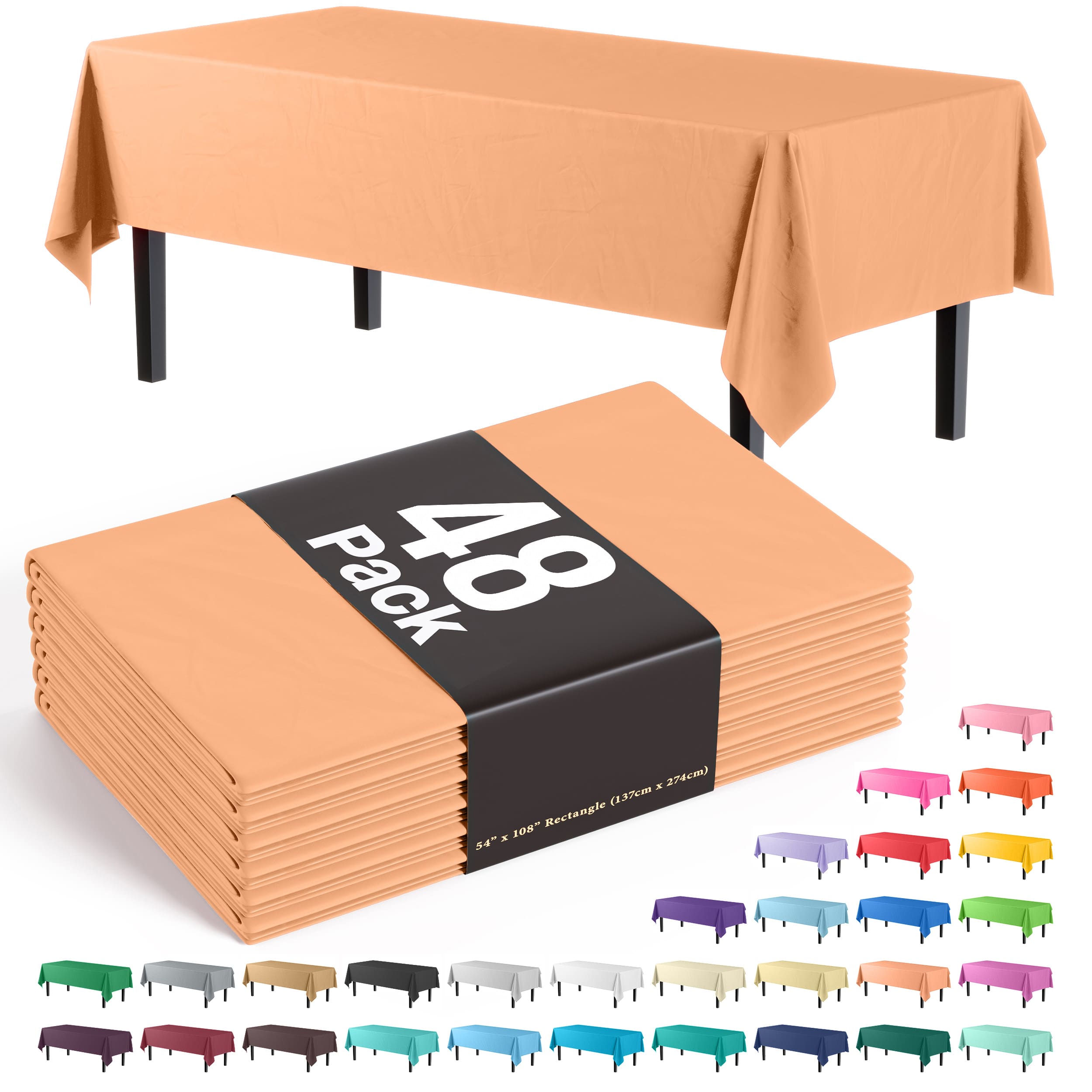 Peach Plastic Table Cover | Case of 48 - 54 In. x 108 In.