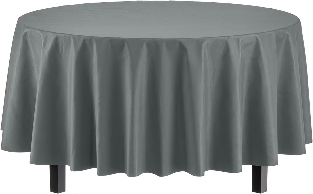 Premium Round Silver Plastic Table Cover