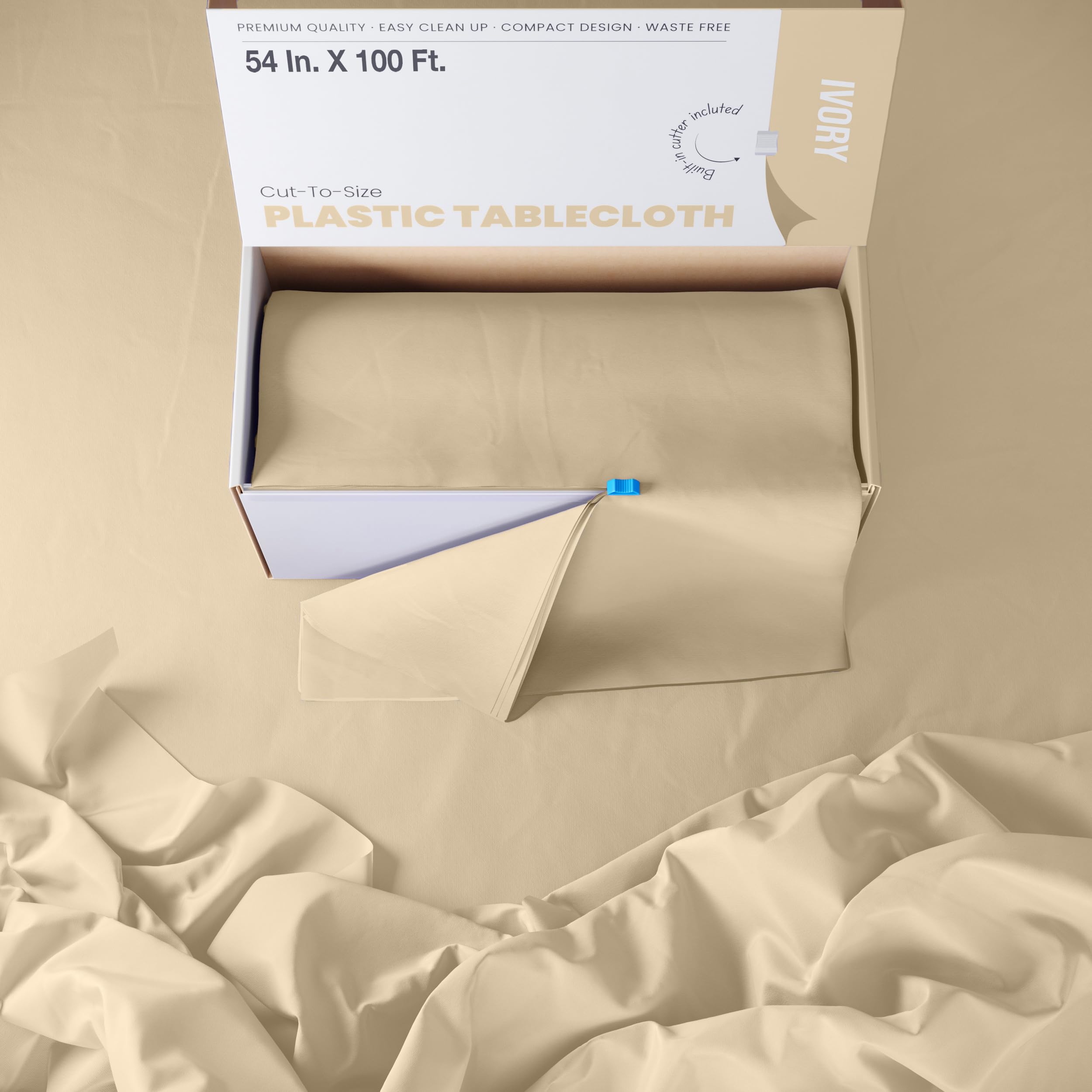 54 In. X 100 Ft. Ivory Cut To Size Table Cover