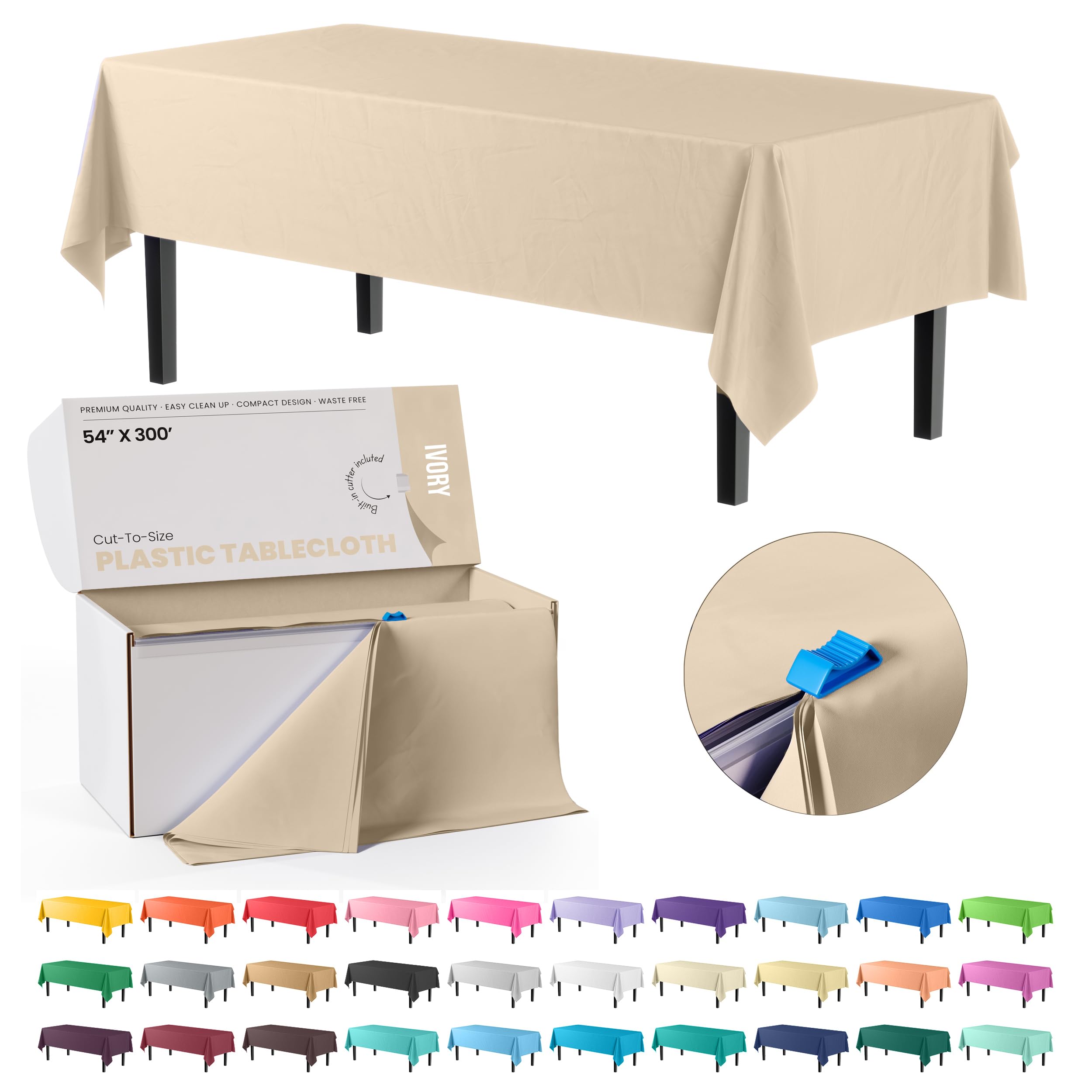 54 In. X 300 Ft. Ivory Cut To Size Table Cover