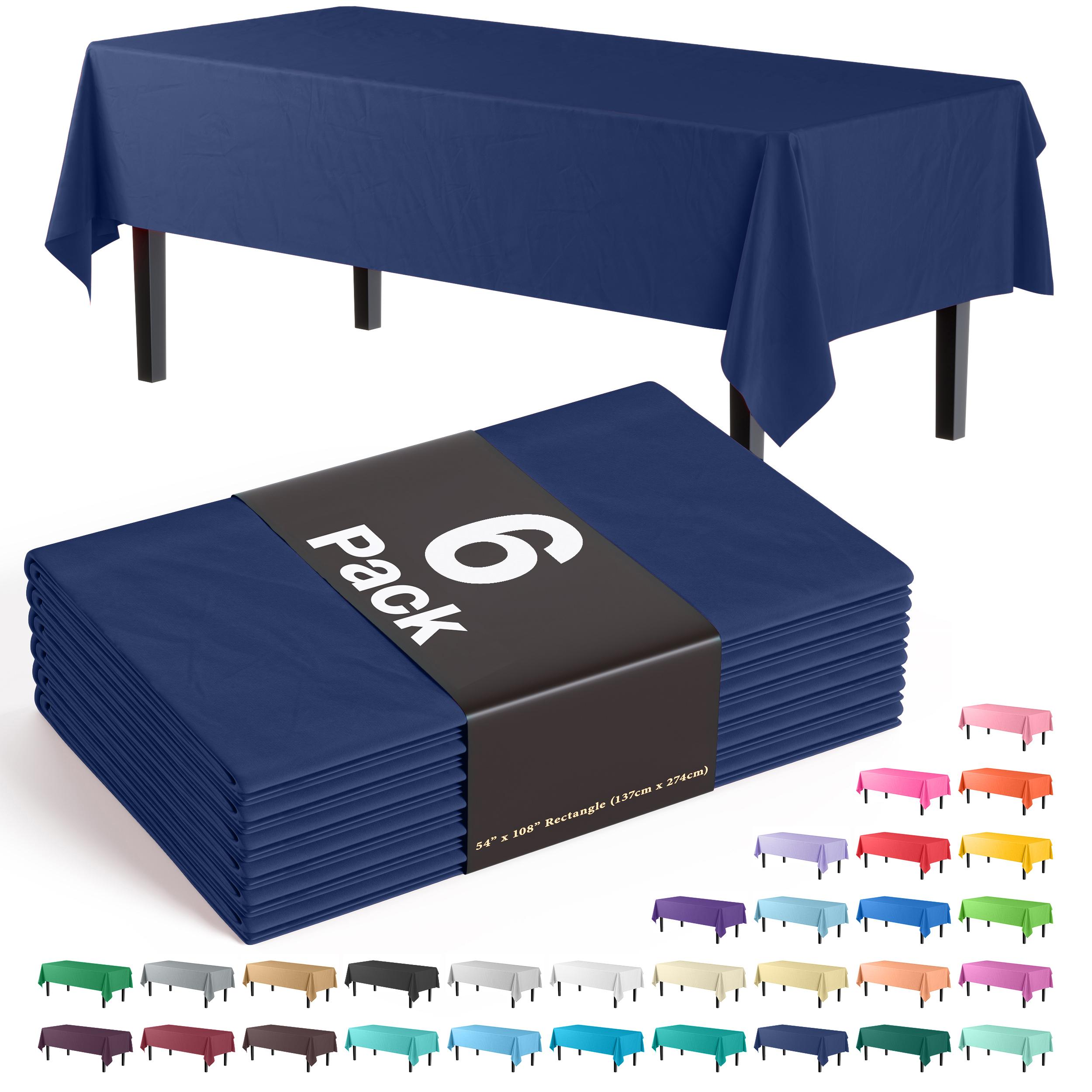 Premium Navy Blue Plastic Table Covers | 6 Pack - 54 In. x 108 In.
