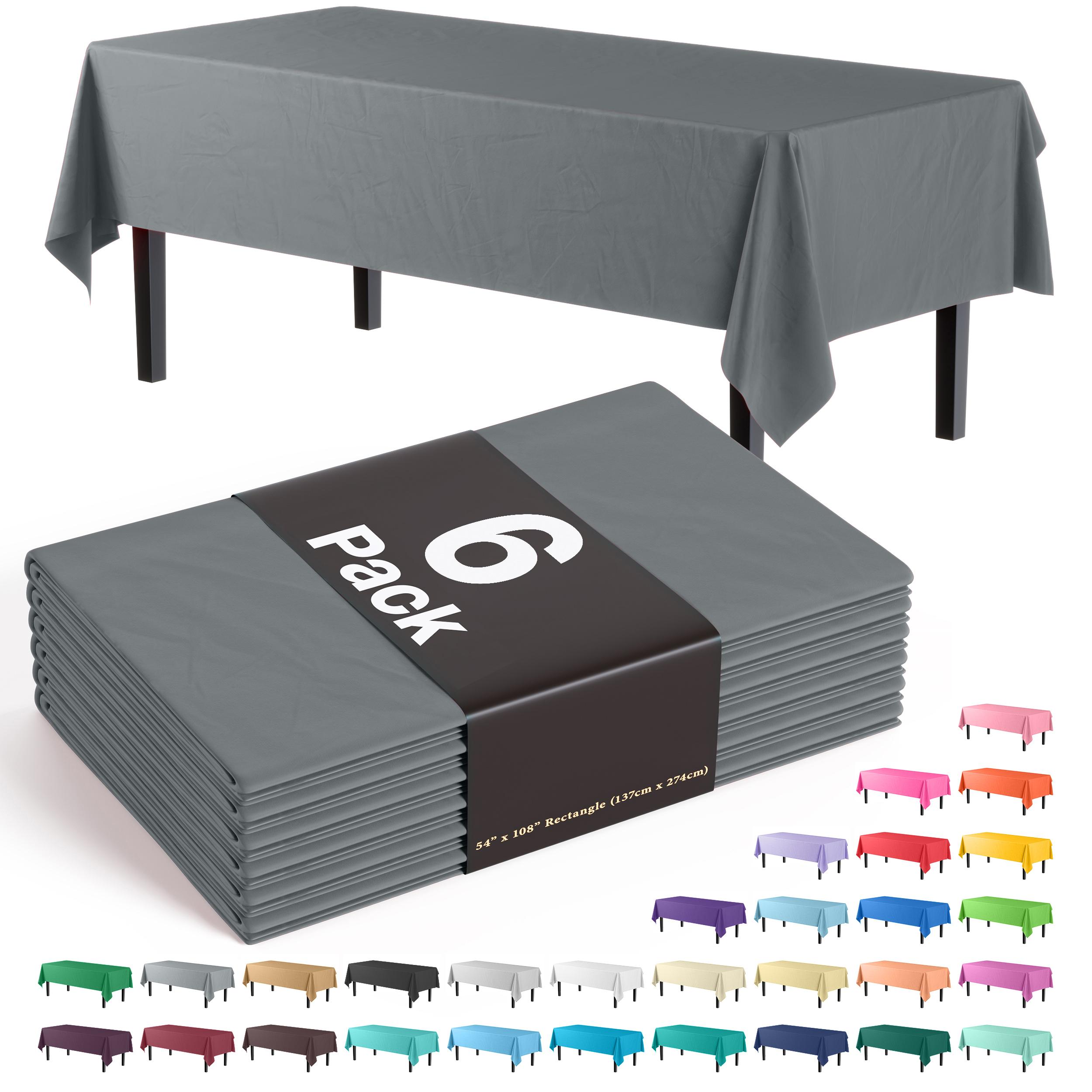 Premium Silver Plastic Table Covers | 6 Pack - 54 In. x 108 In.