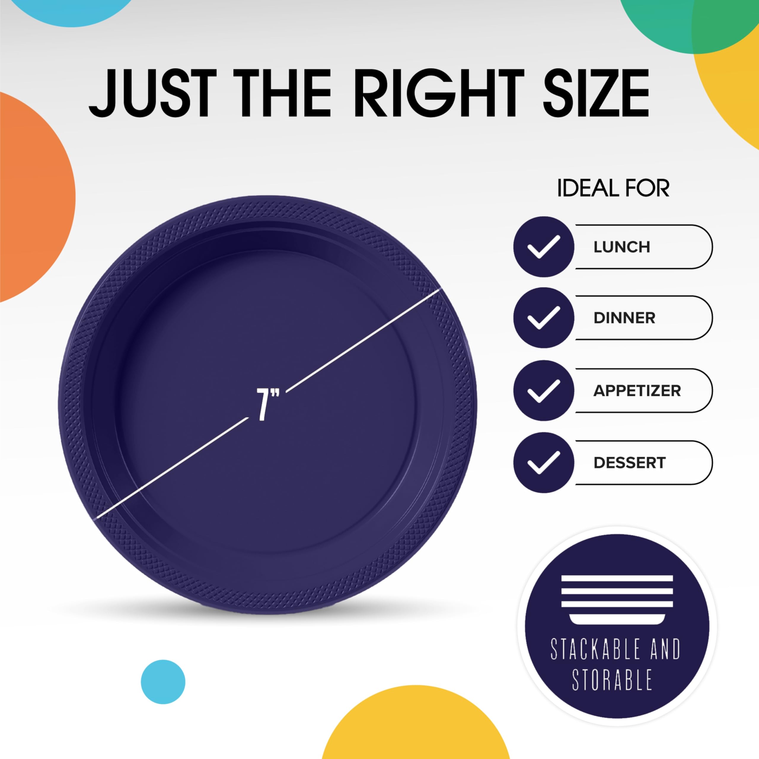 7 in. Navy Plastic Plates - 50 Ct.