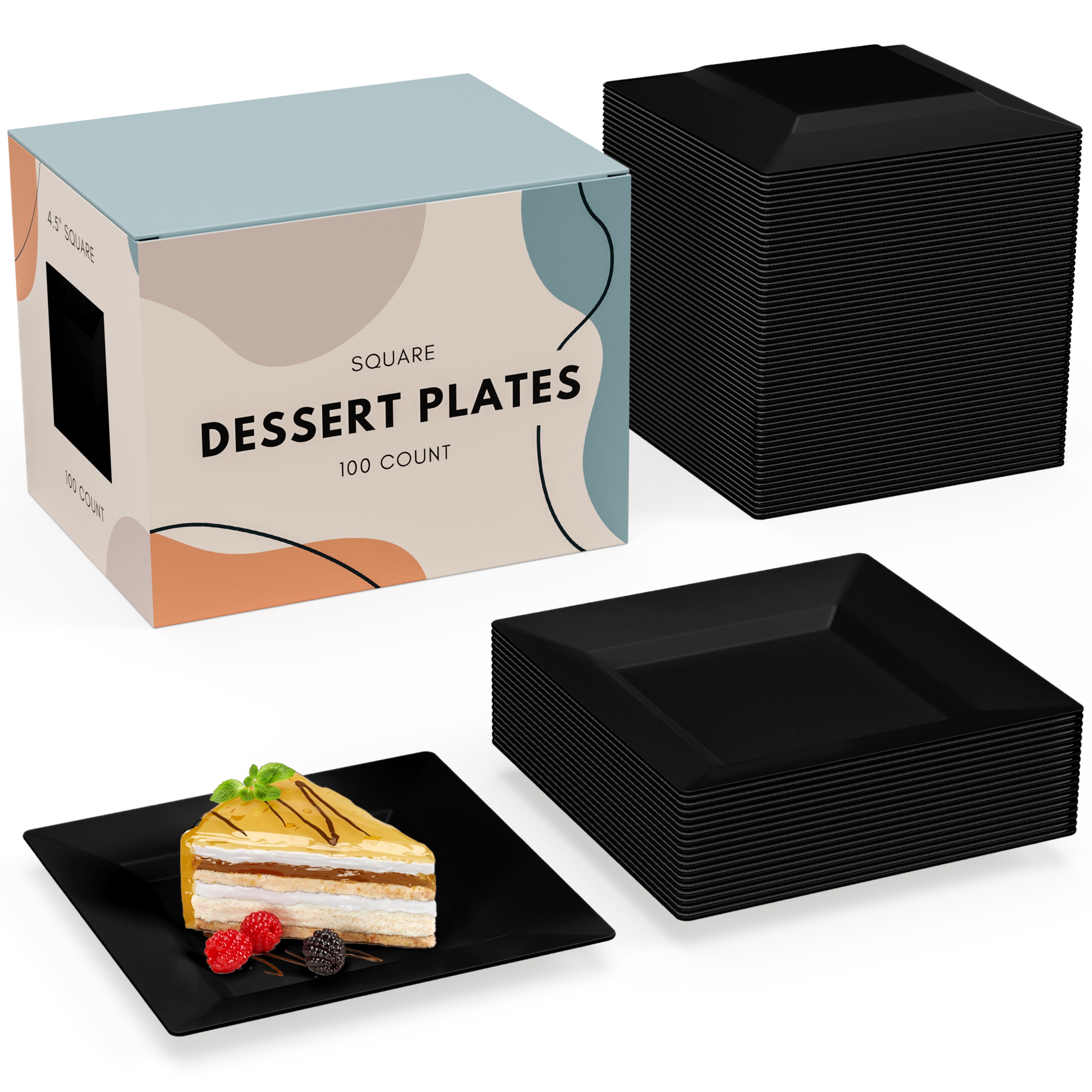 100 Ct. Black Plastic Square Plates | Factory Direct Party