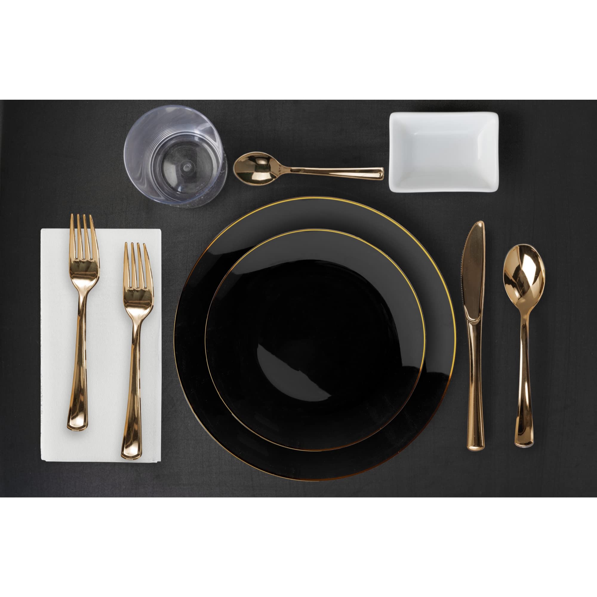 8" Classic Black Design Elegant Plates - Gold Rim 10 Ct.