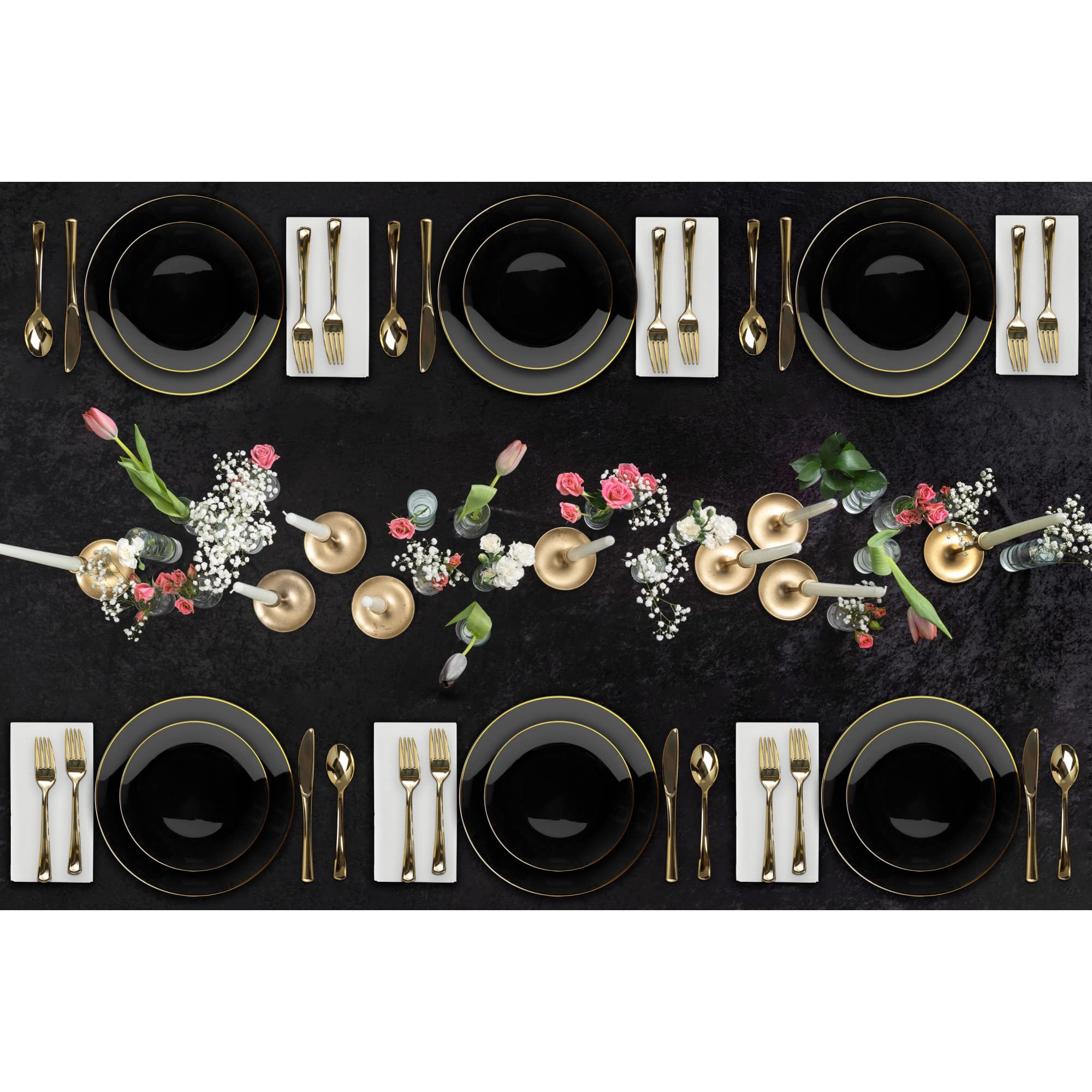 8" Classic Black Design Elegant Plates - Gold Rim 10 Ct.