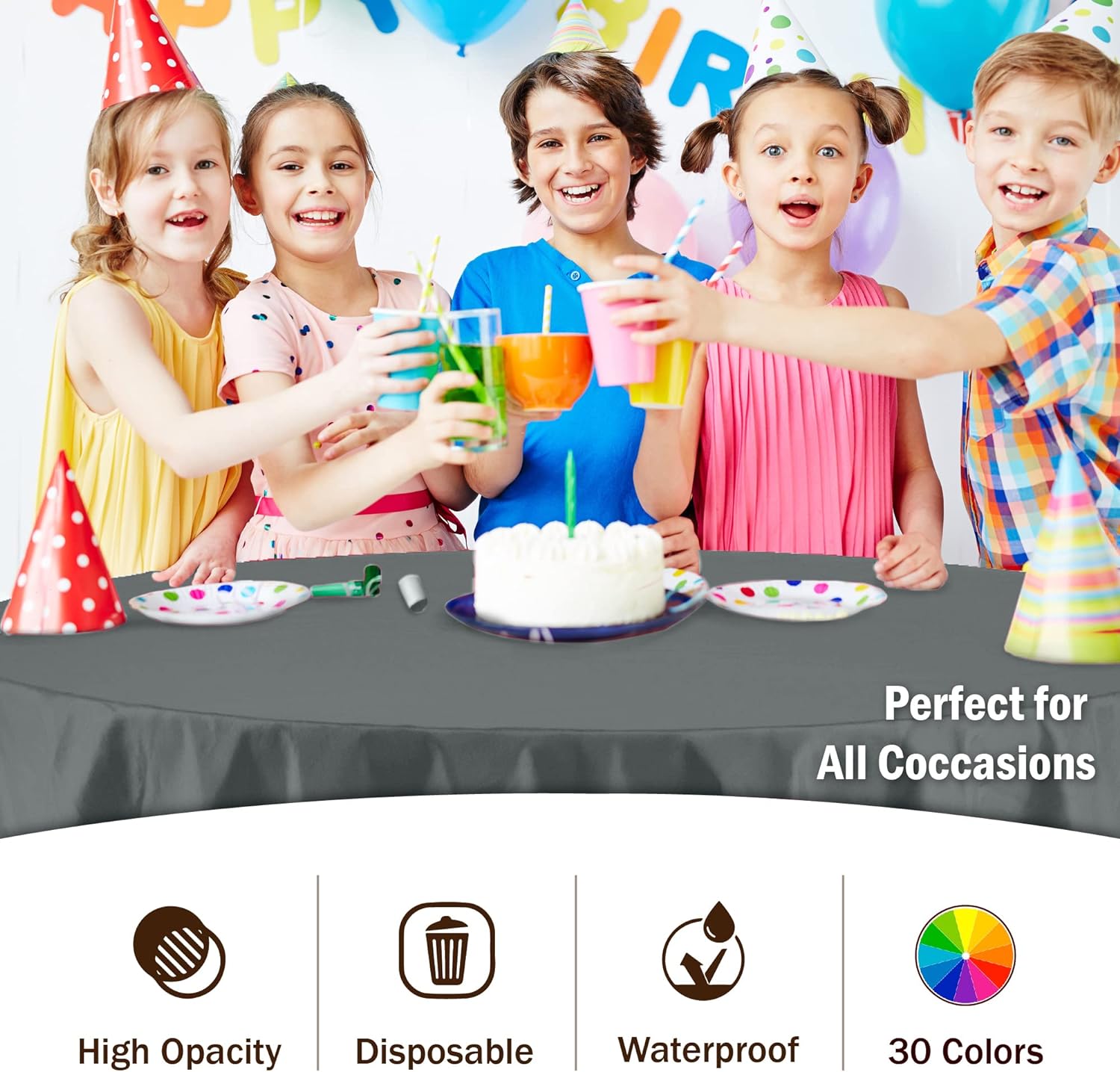 Premium Round Silver Plastic Table Cover