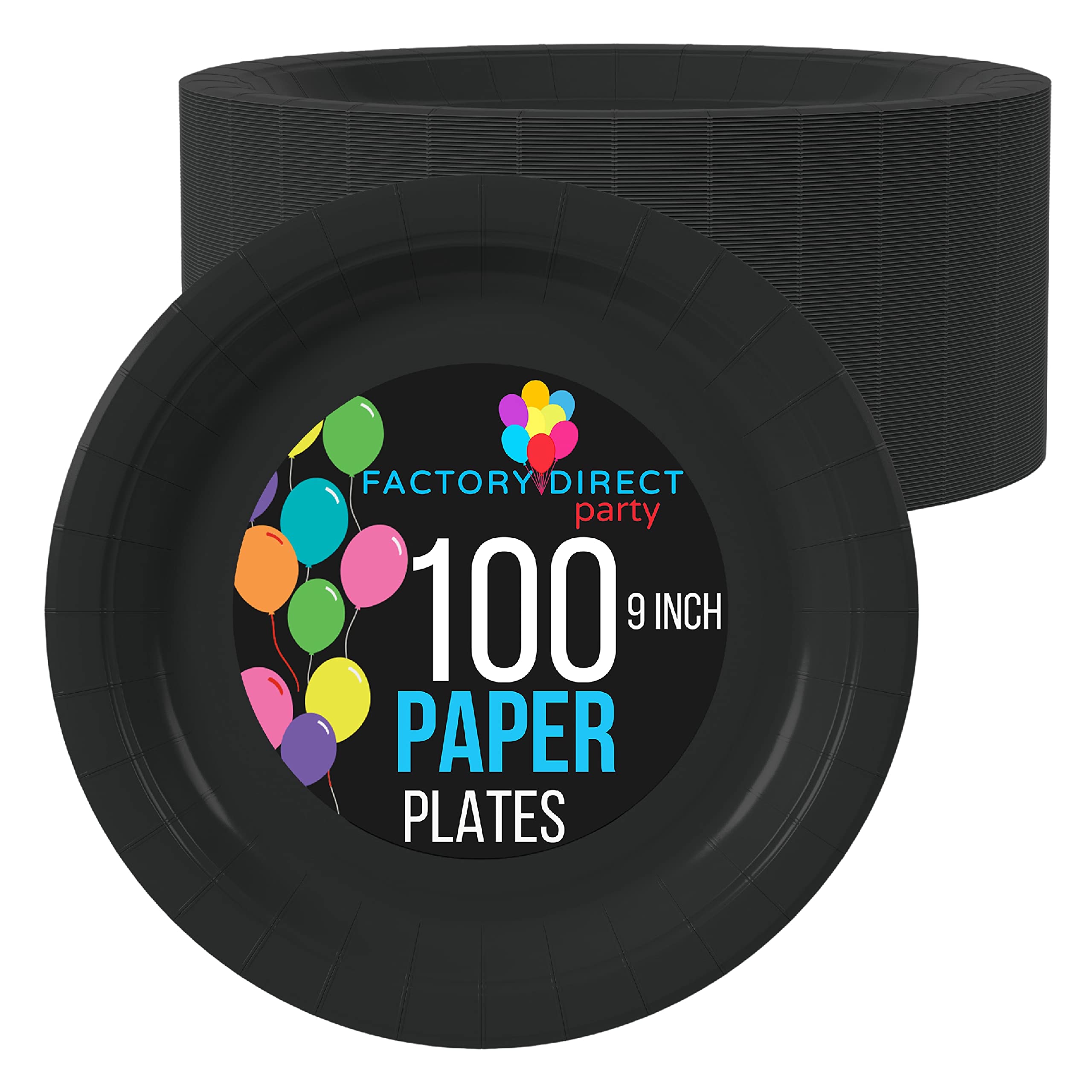 Bulk 9" Black Paper Plates - 100 Ct.