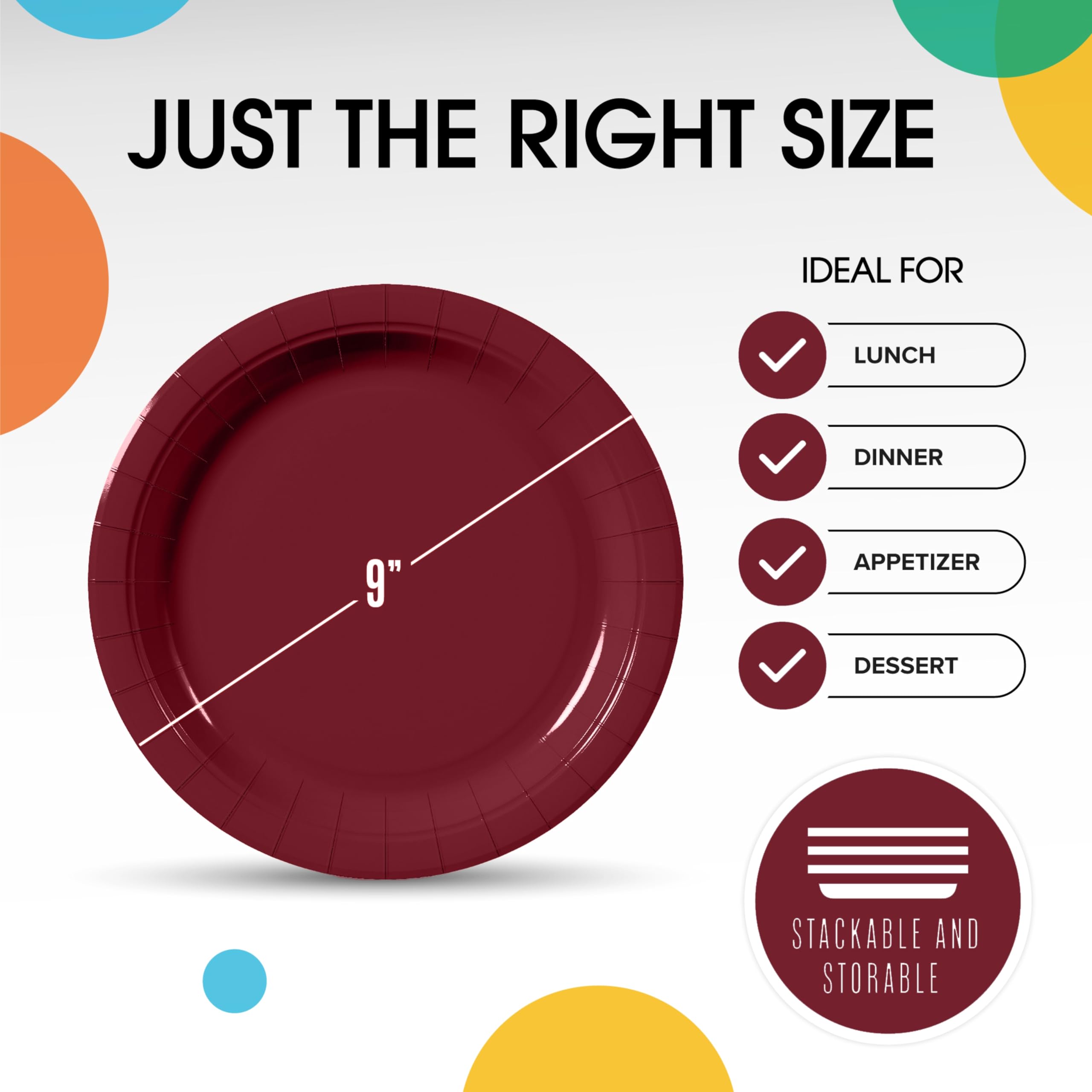 Bulk 9" Burgundy Paper Plates - 100 Ct.