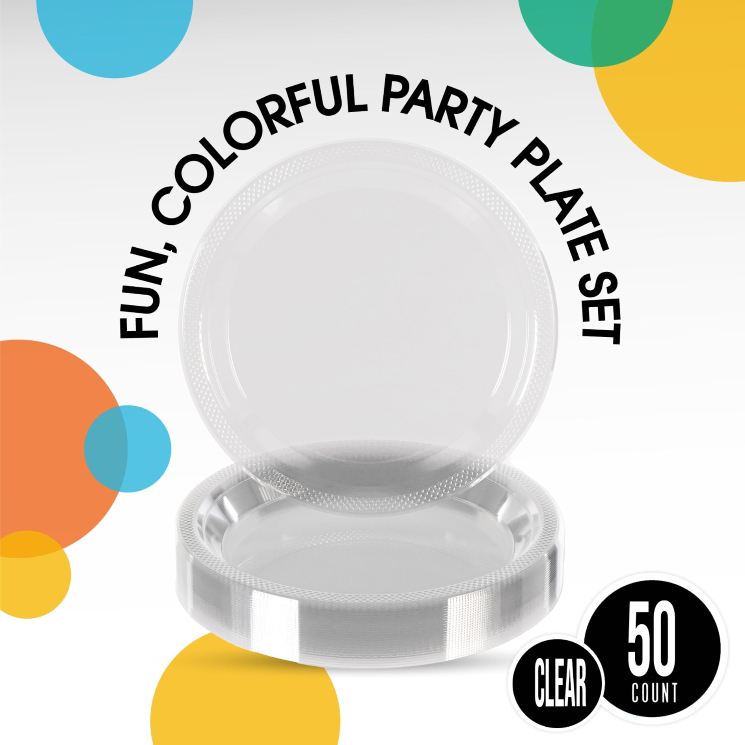 9in. Clear bulk pack plastic plates 50 Ct.