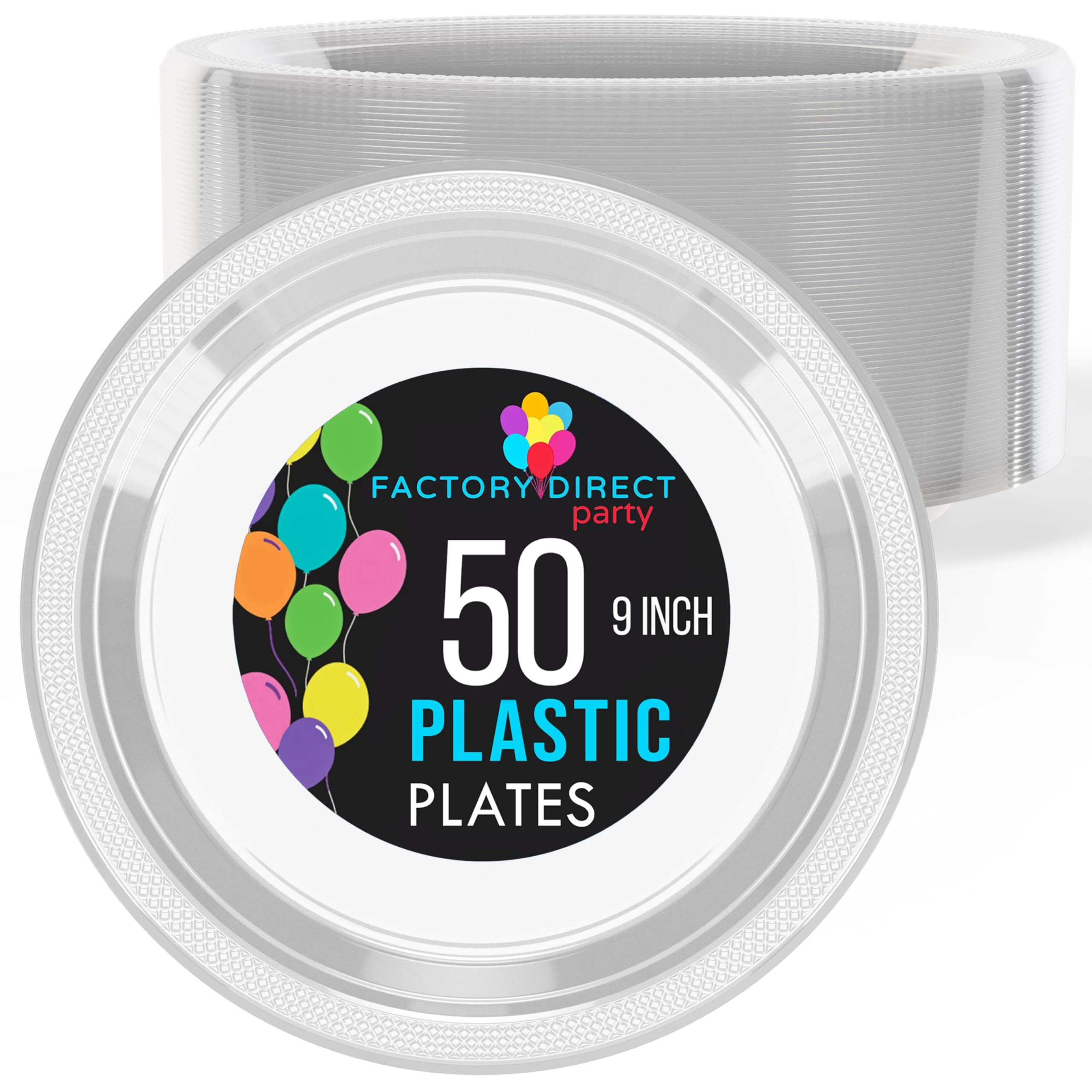 9in. Clear bulk pack plastic plates 50 Ct.
