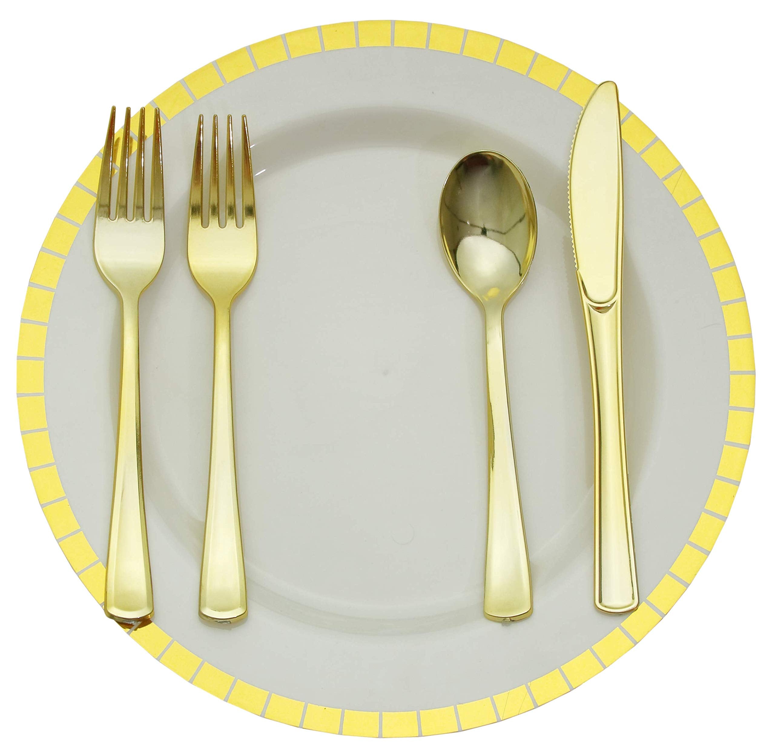 9 In. Cream/Gold Slit Design Elegant Plates - 10 Ct.