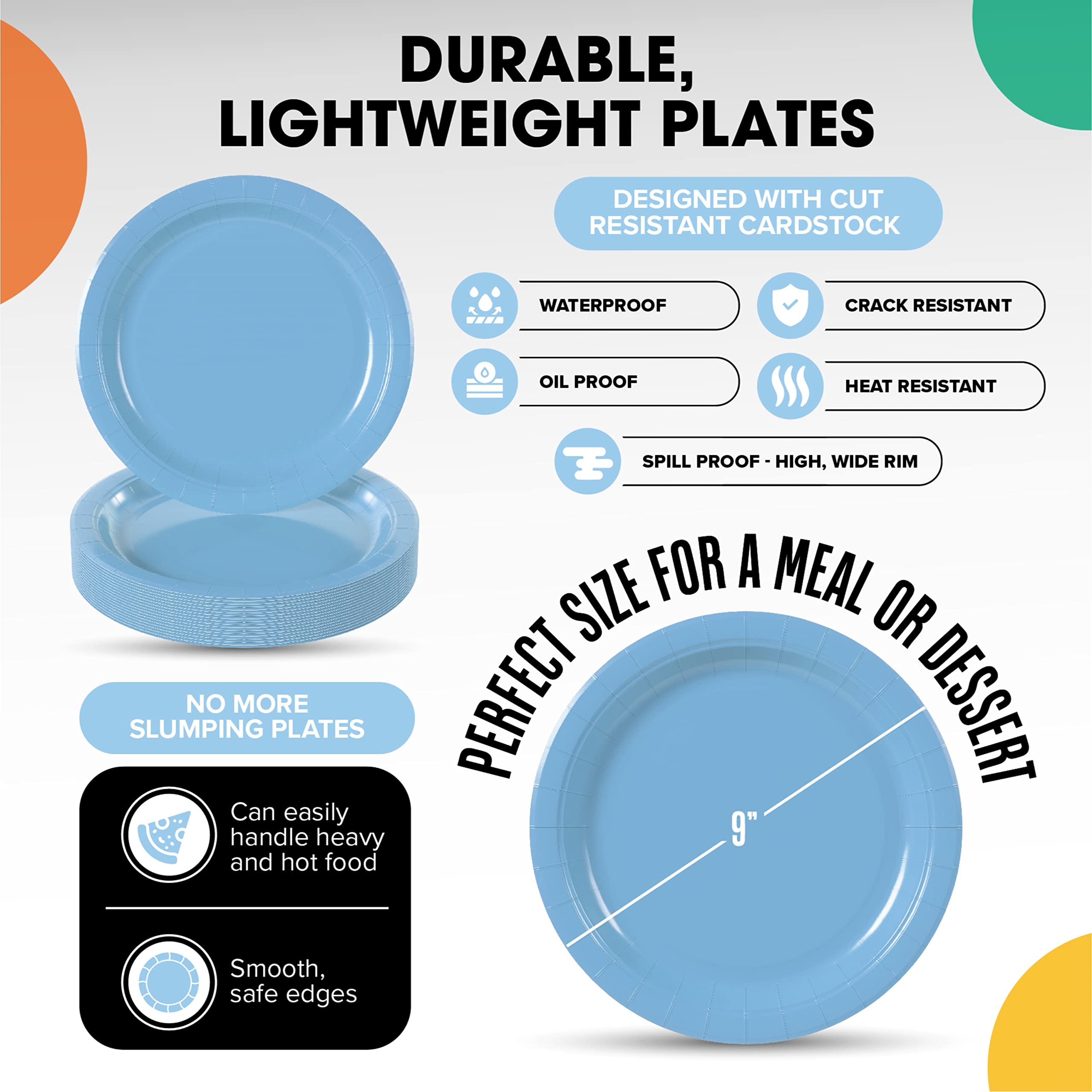 Bulk 9" Light Blue Paper Plates - 100 Ct.