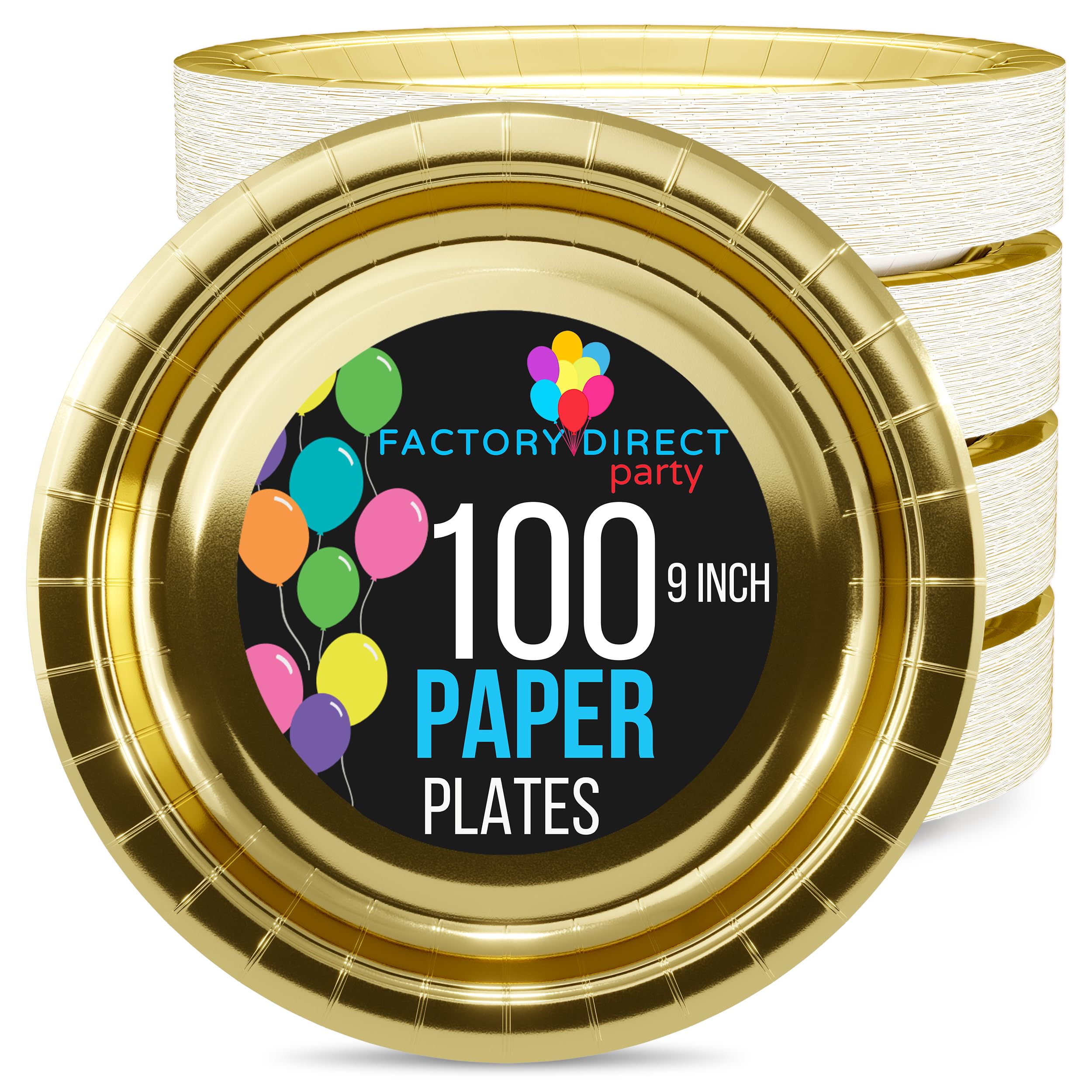 Bulk 9 In. Reflective Gold Paper Plates - 100 Ct.