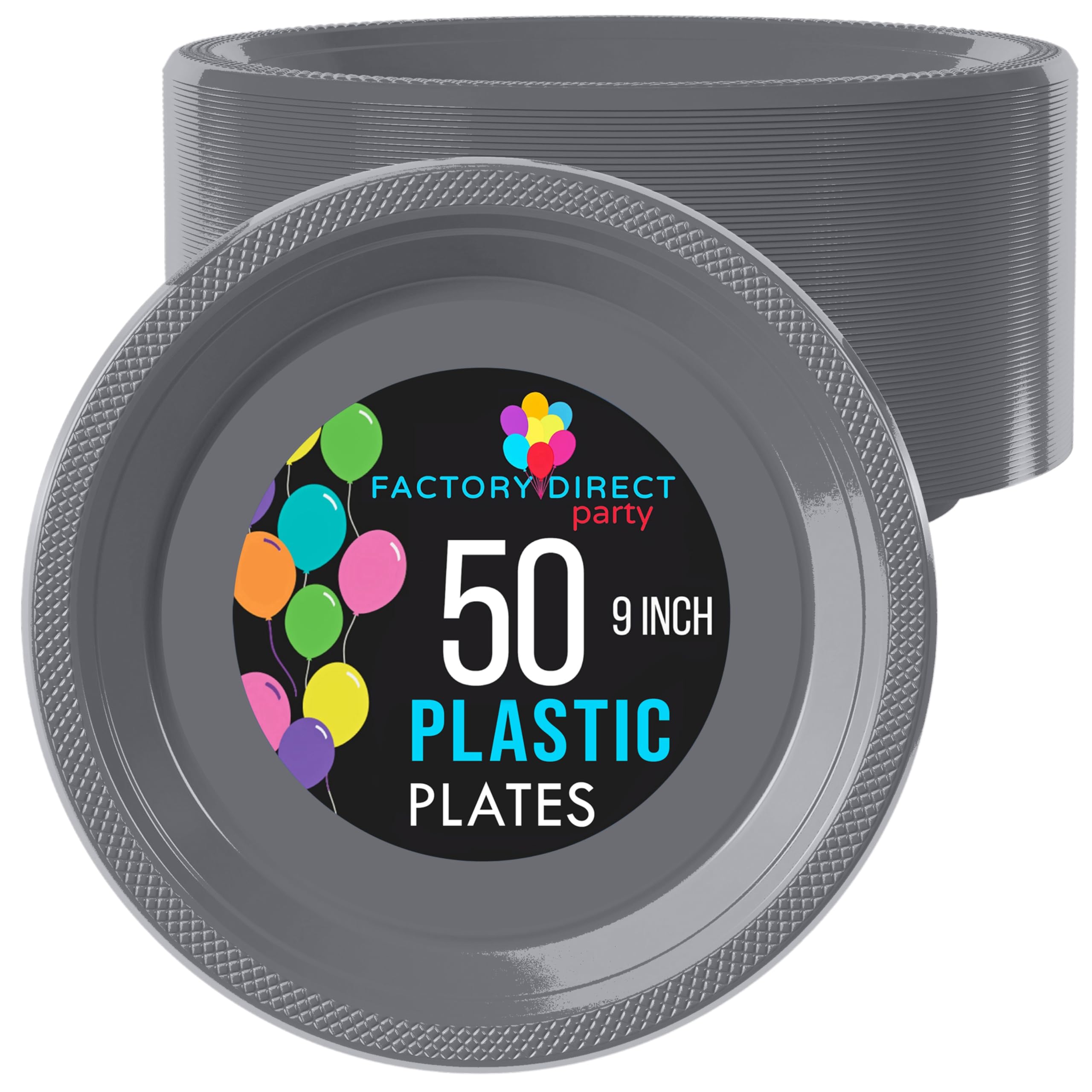 9in. Silver bulk pack plastic plates 50 Ct.