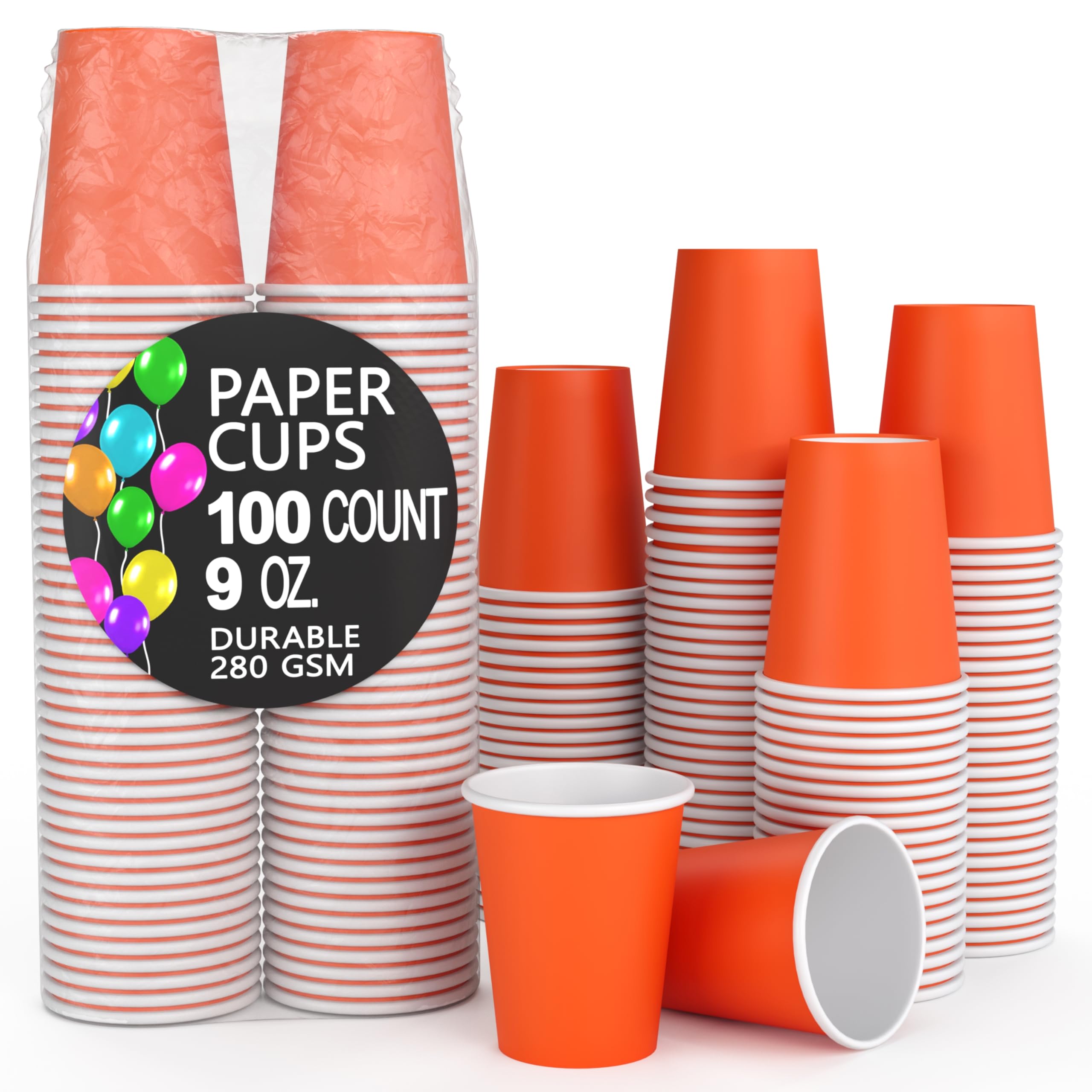 Bulk orange paper cups 100 ct.