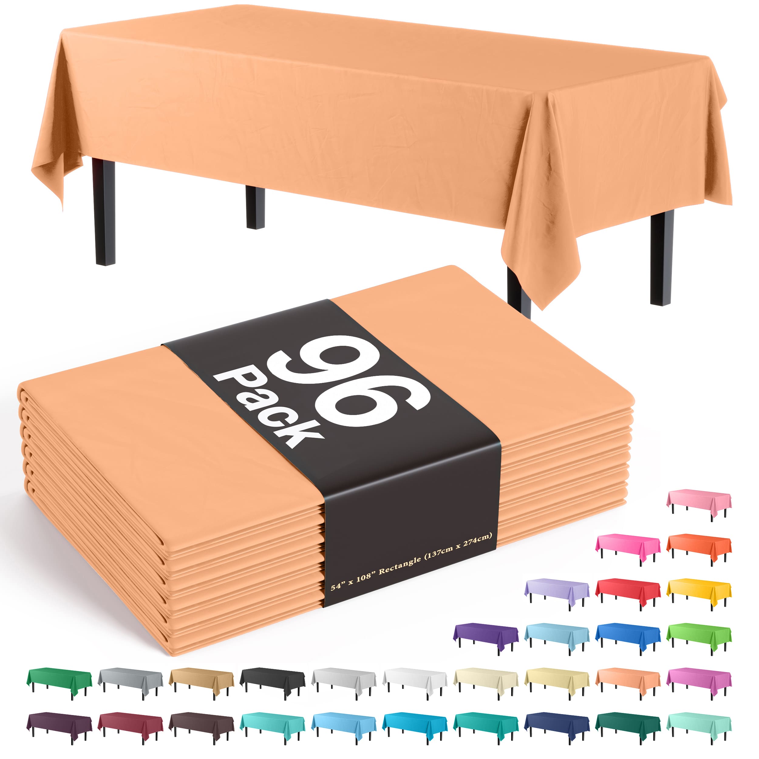 Premium Peach Plastic Table Cover | Case of 96 - 54 In. x 108 In.