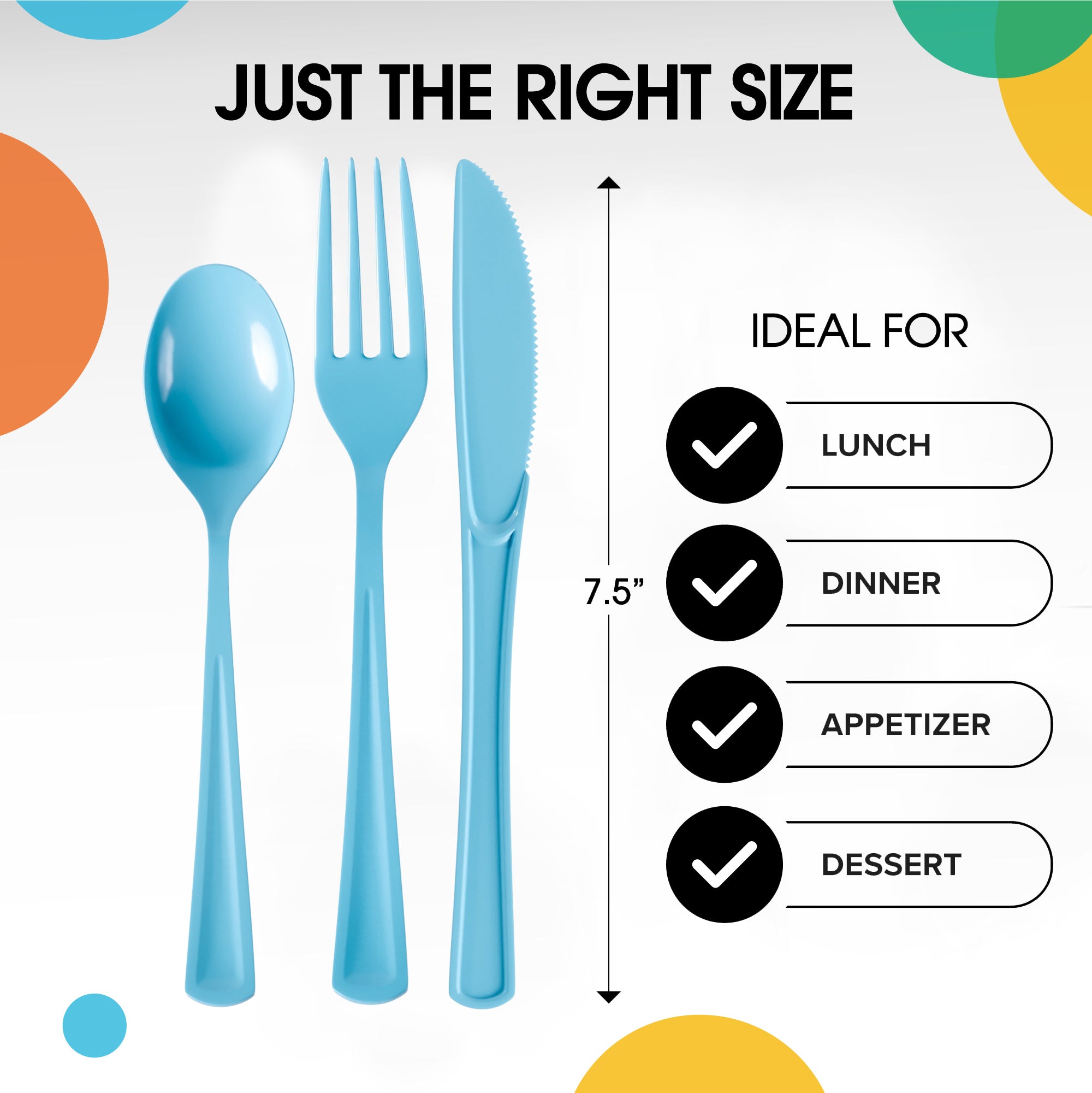 Heavy Duty Plastic Light Blue Cutlery Combo Pack - 24 Ct.