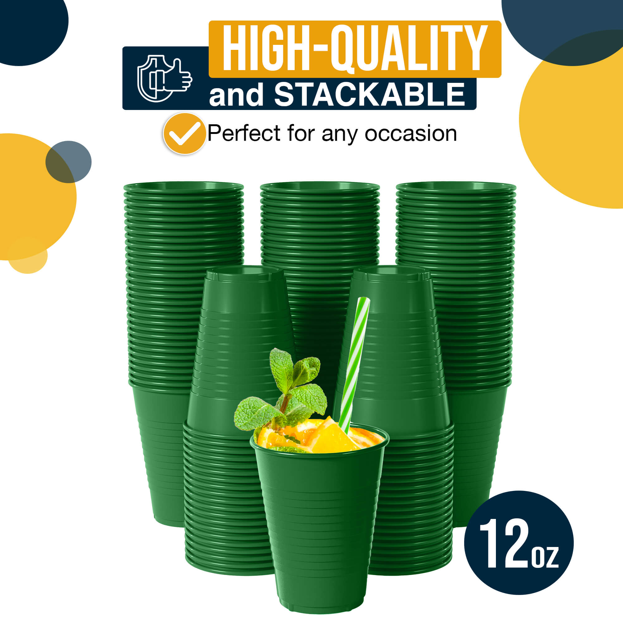 12 Oz. Emerald Green Plastic Cups 50 Ct.