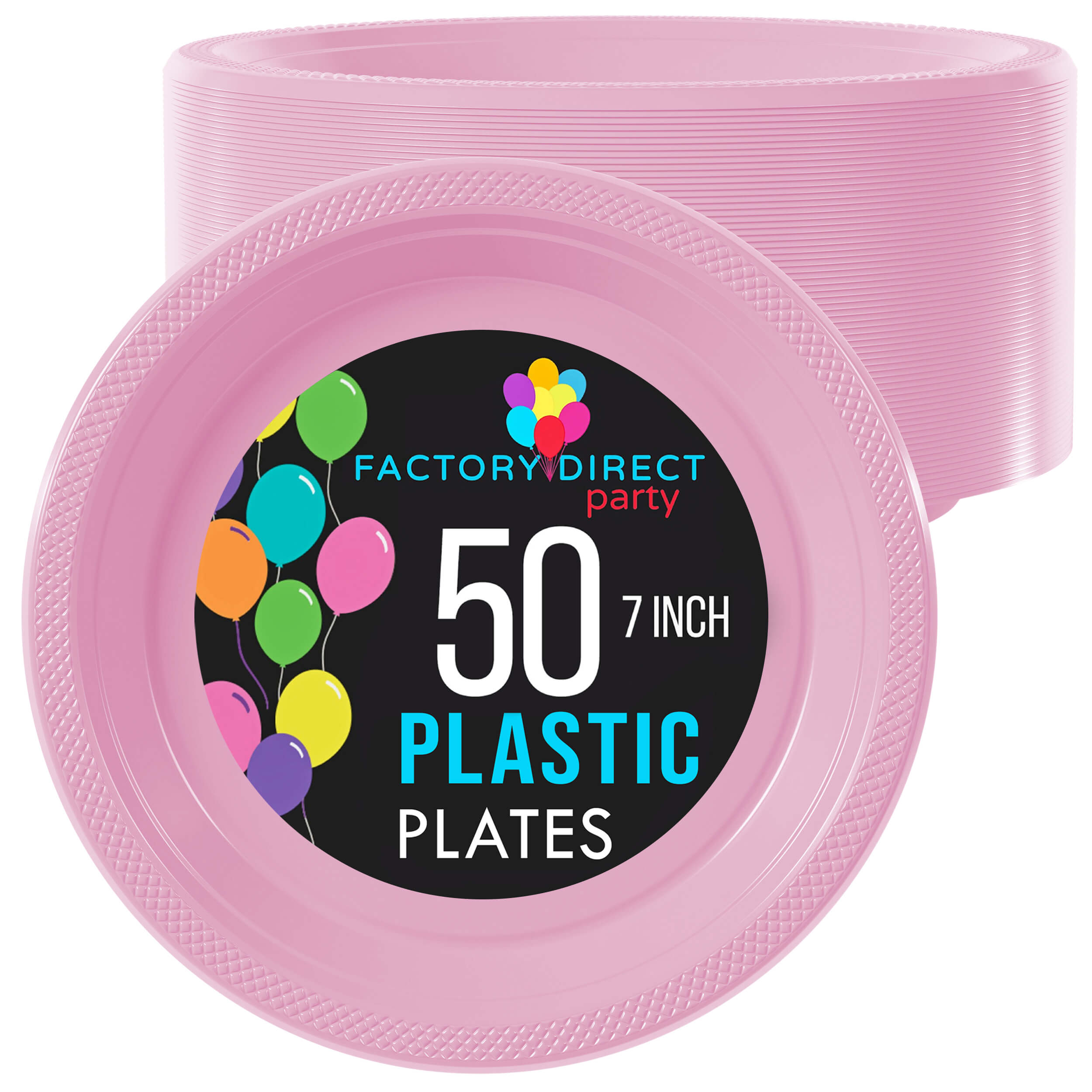 7in. Pink bulk pack plastic plates 50 Ct.
